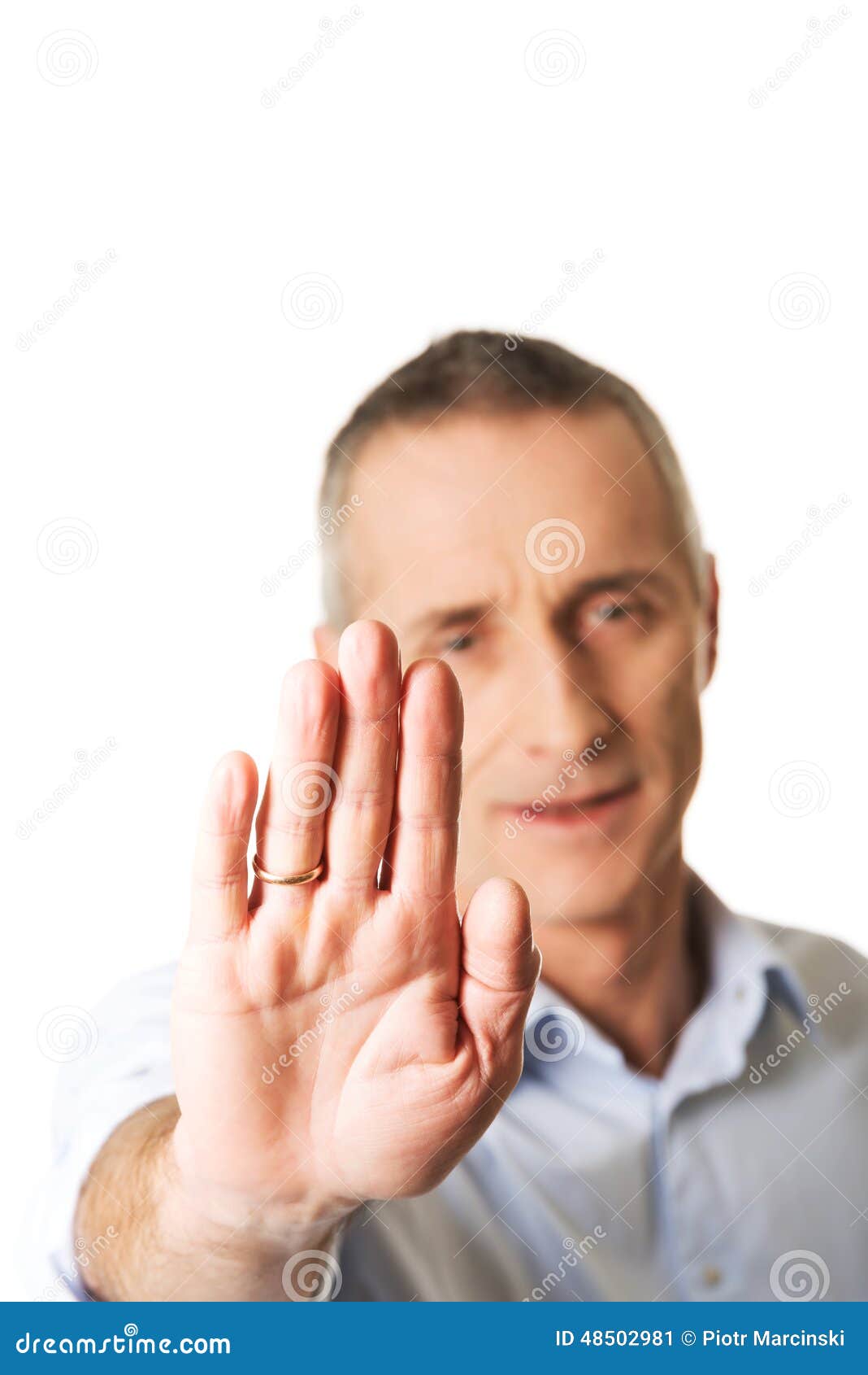 Portrait of Mature Man Making Stop Sign with Hand Stock Image - Image ...