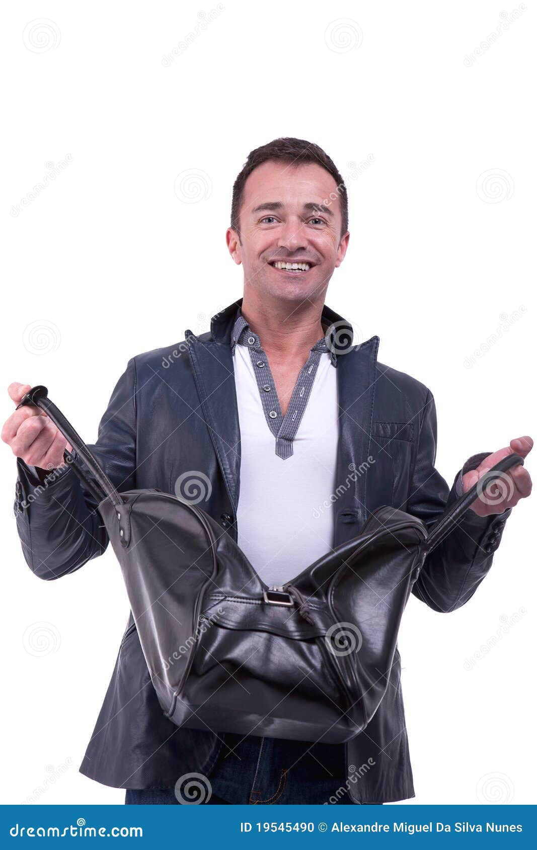 Portrait of a Mature Man Open a Handbag, Stock Photo - Image of face ...