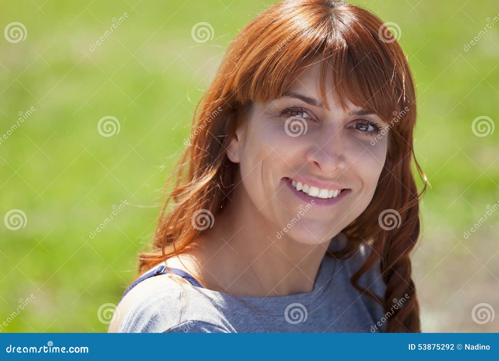 Portrait of a Mature Red Woman Smiling Stock Photo - Image of brown ...