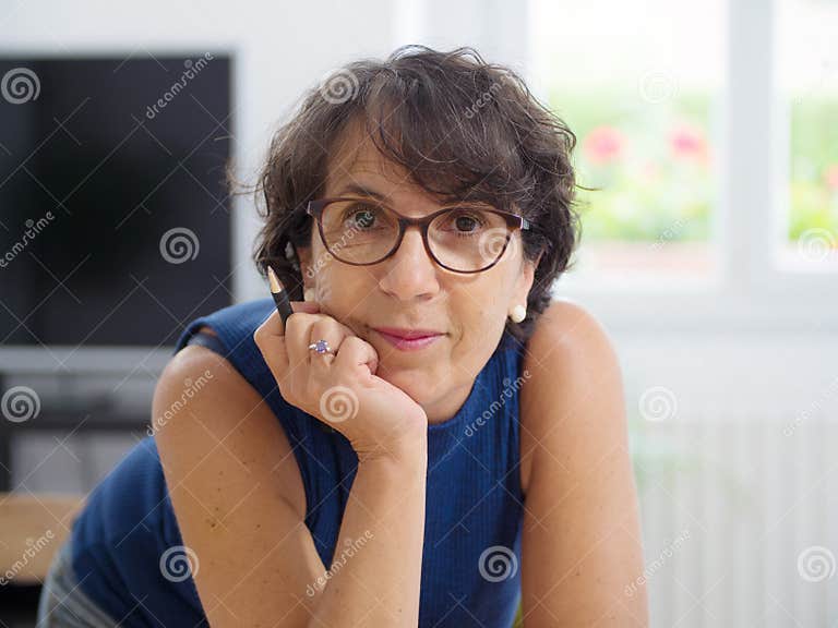 Portrait Of A Mature Woman With Glasses Stock Image Image Of Head