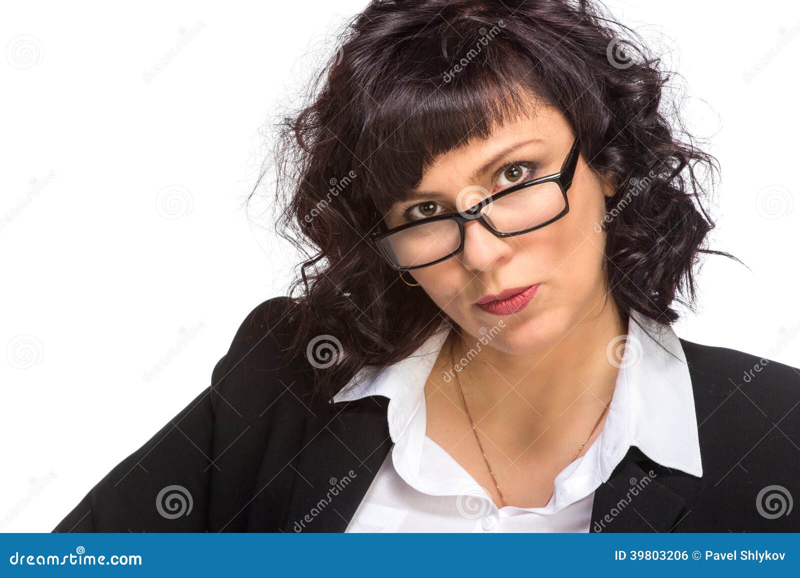 Portrait Of Mature Woman Smiling Wearing Glasses Looking At Ca Stock