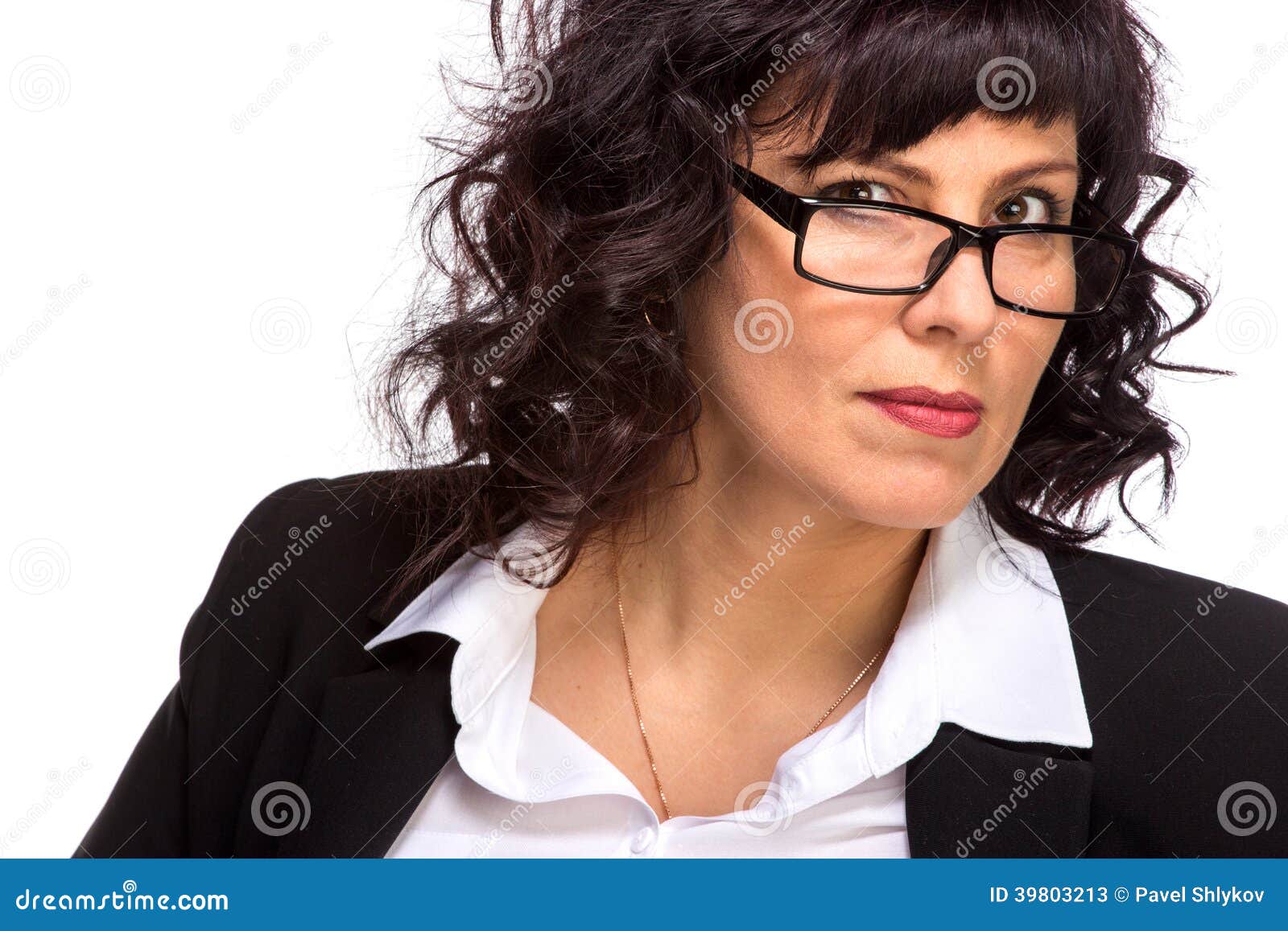 Portrait Of Mature Woman Smiling Wearing Glasses Looking At Ca Stock