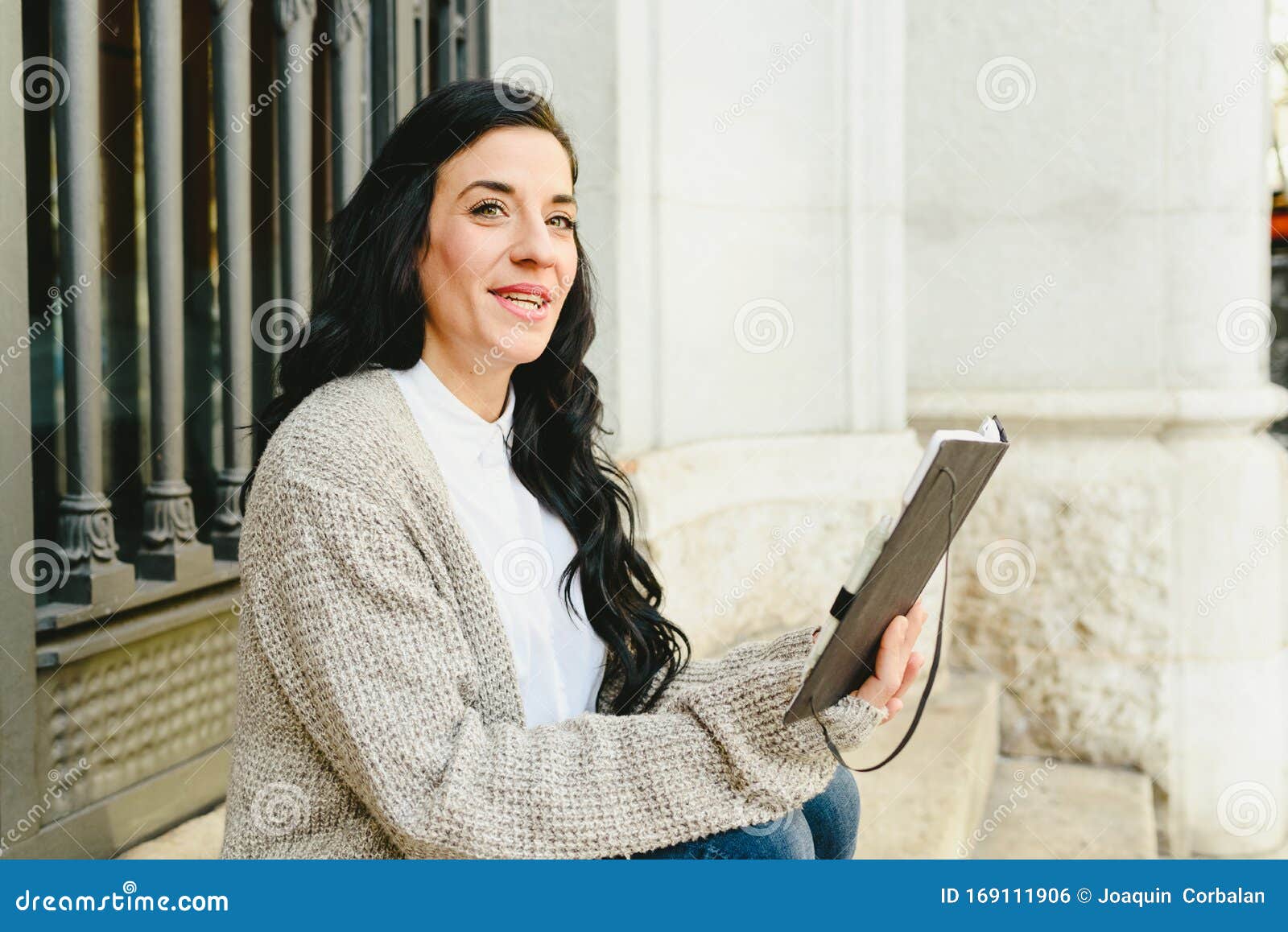 Portrait Mature Woman Taking Notes in Her Notebook, Reading Plans, Side ...