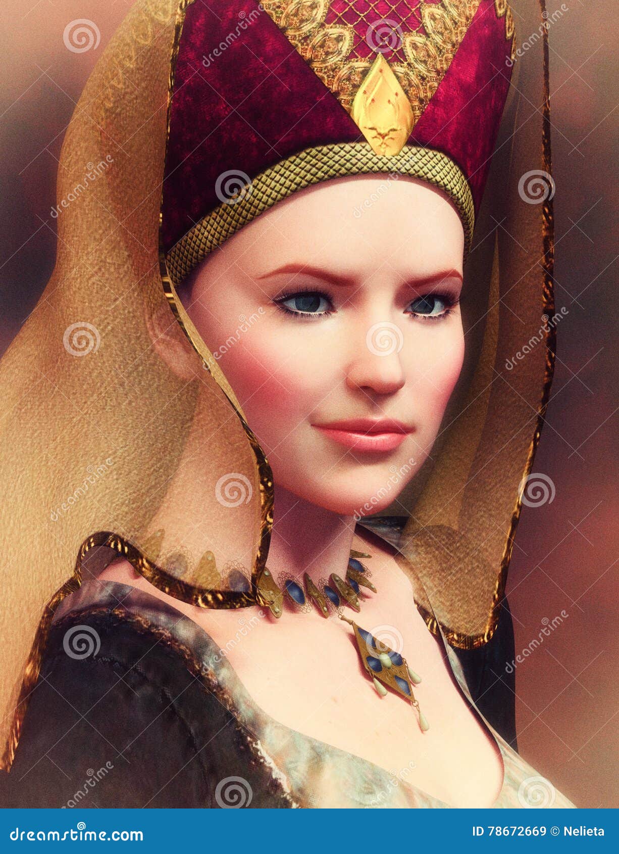 Portrait of a Medieval Lady Stock Illustration - Illustration of ...