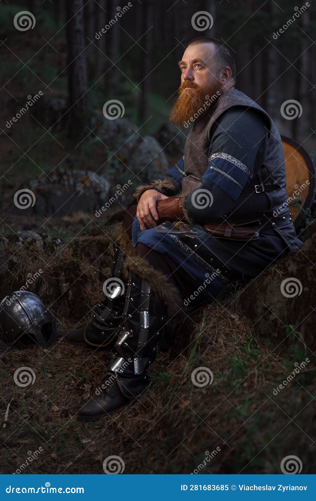 Portrait of Medieval Red-haired Viking Warrior with Beard with an Ax in ...
