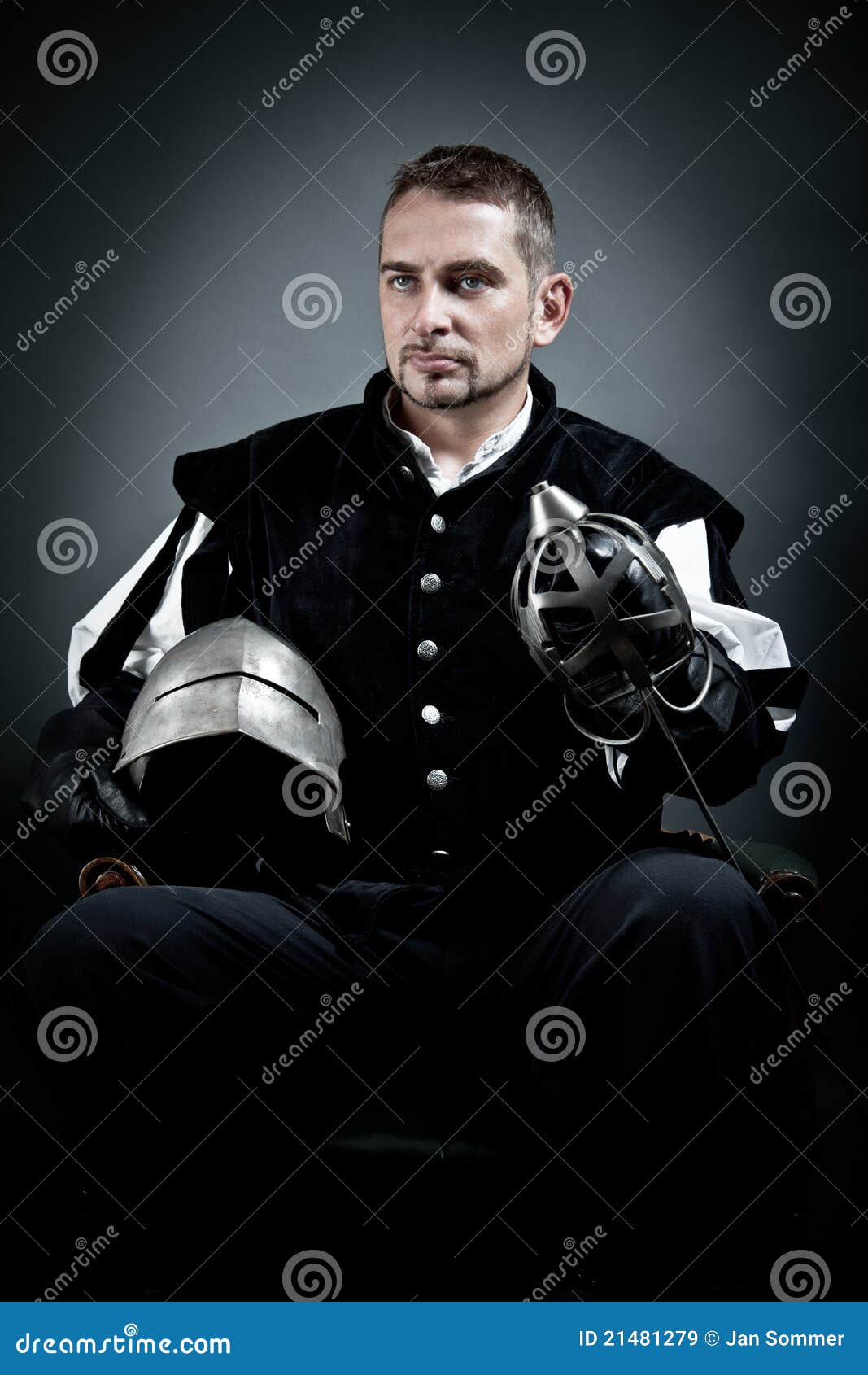 Medieval Soldier Dressed In Armour With Shield And Weapon In Hand ...