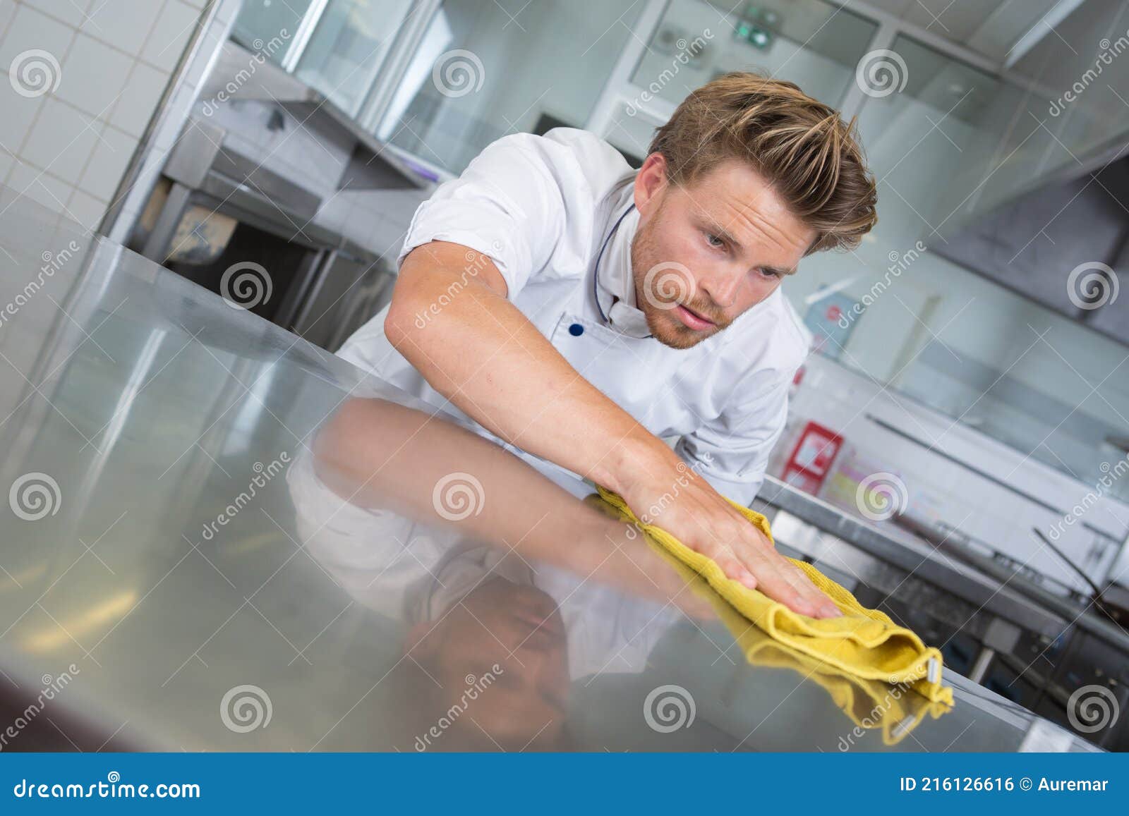 Portrait Man Cleaning Kitchen Worktop Stock Photo - Image of profession ...