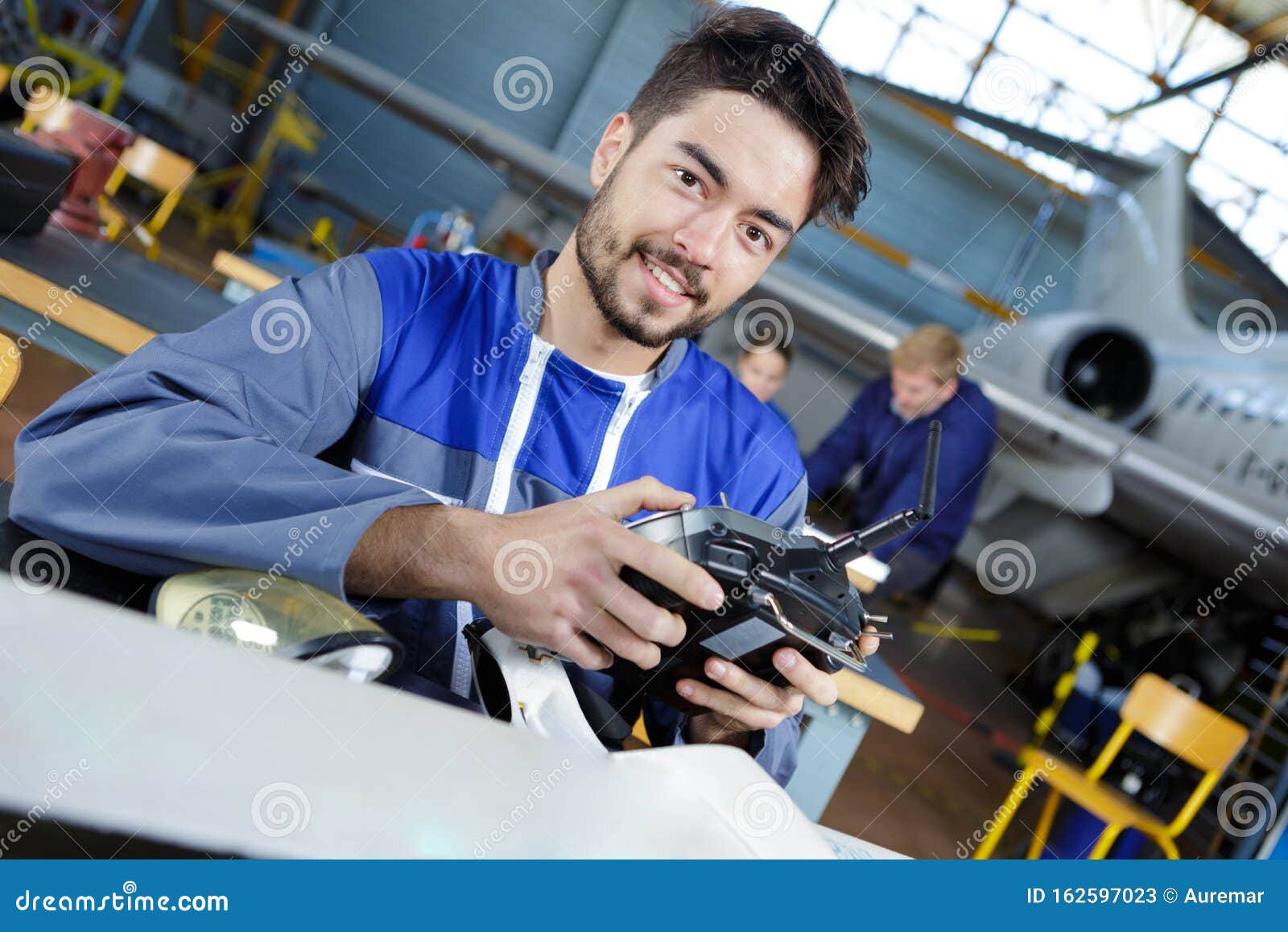 Portrait Man Inspecting Plane Construction Stock Image - Image of ...