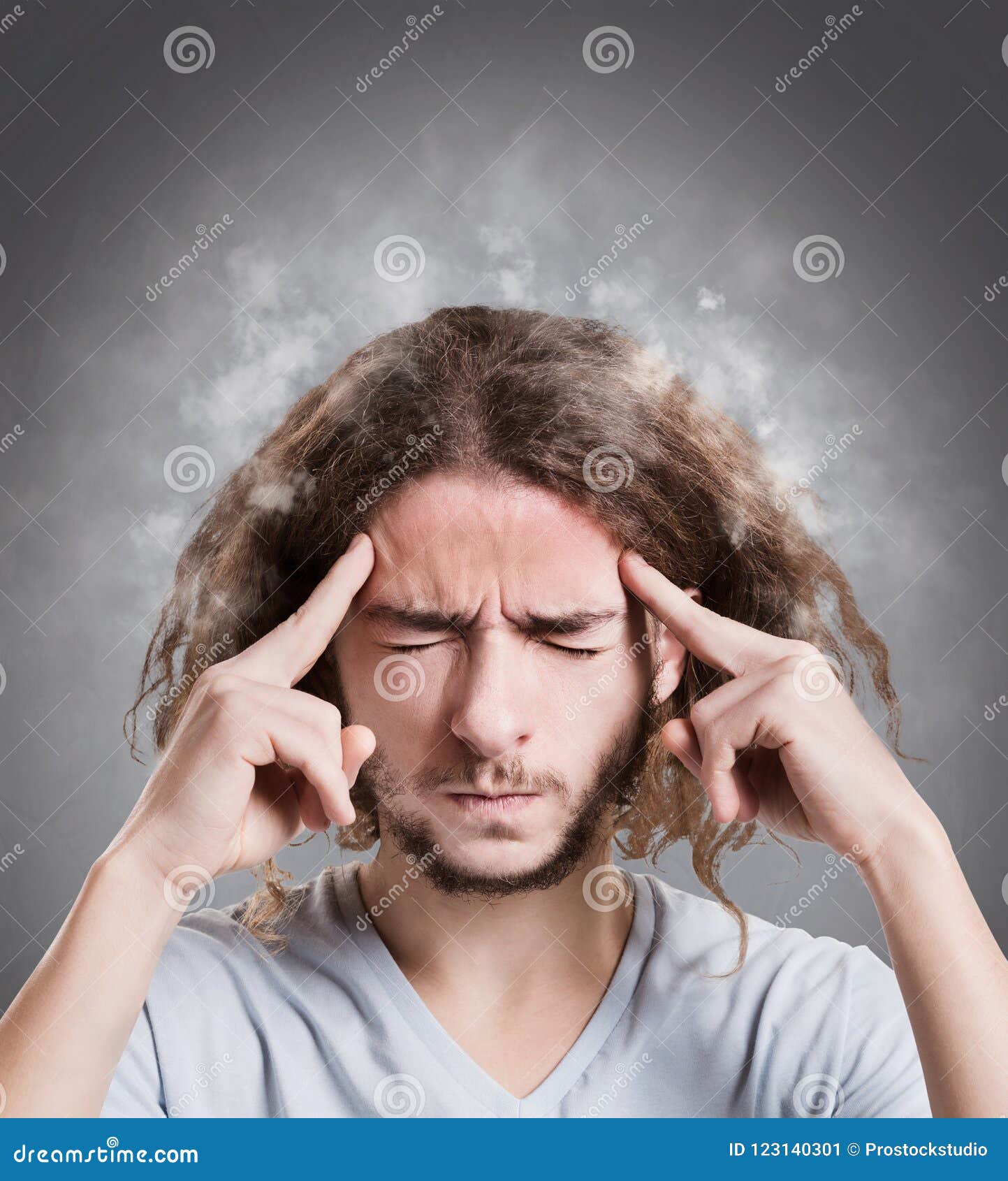 Portrait of Man with Smoking Head Stock Image - Image of emotion ...