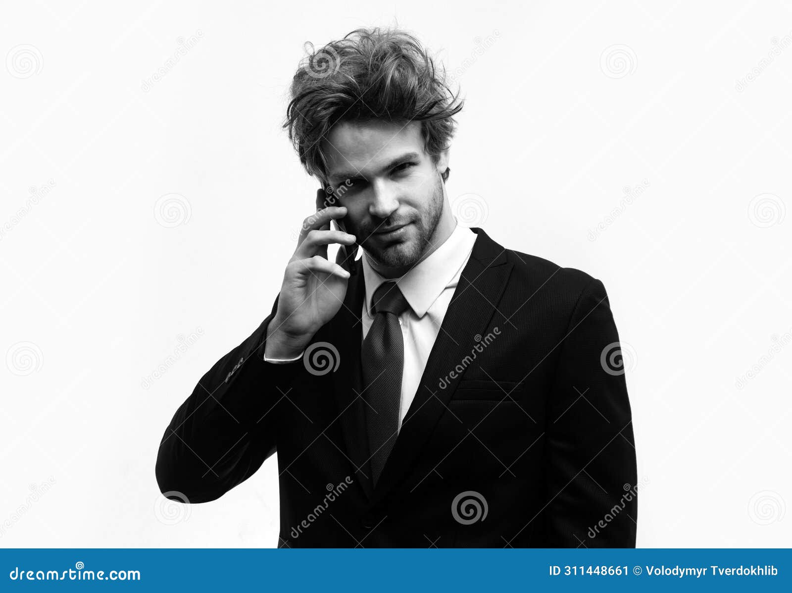 Portrait of Man Talking on the Phone Isolated. Stock Image - Image of ...