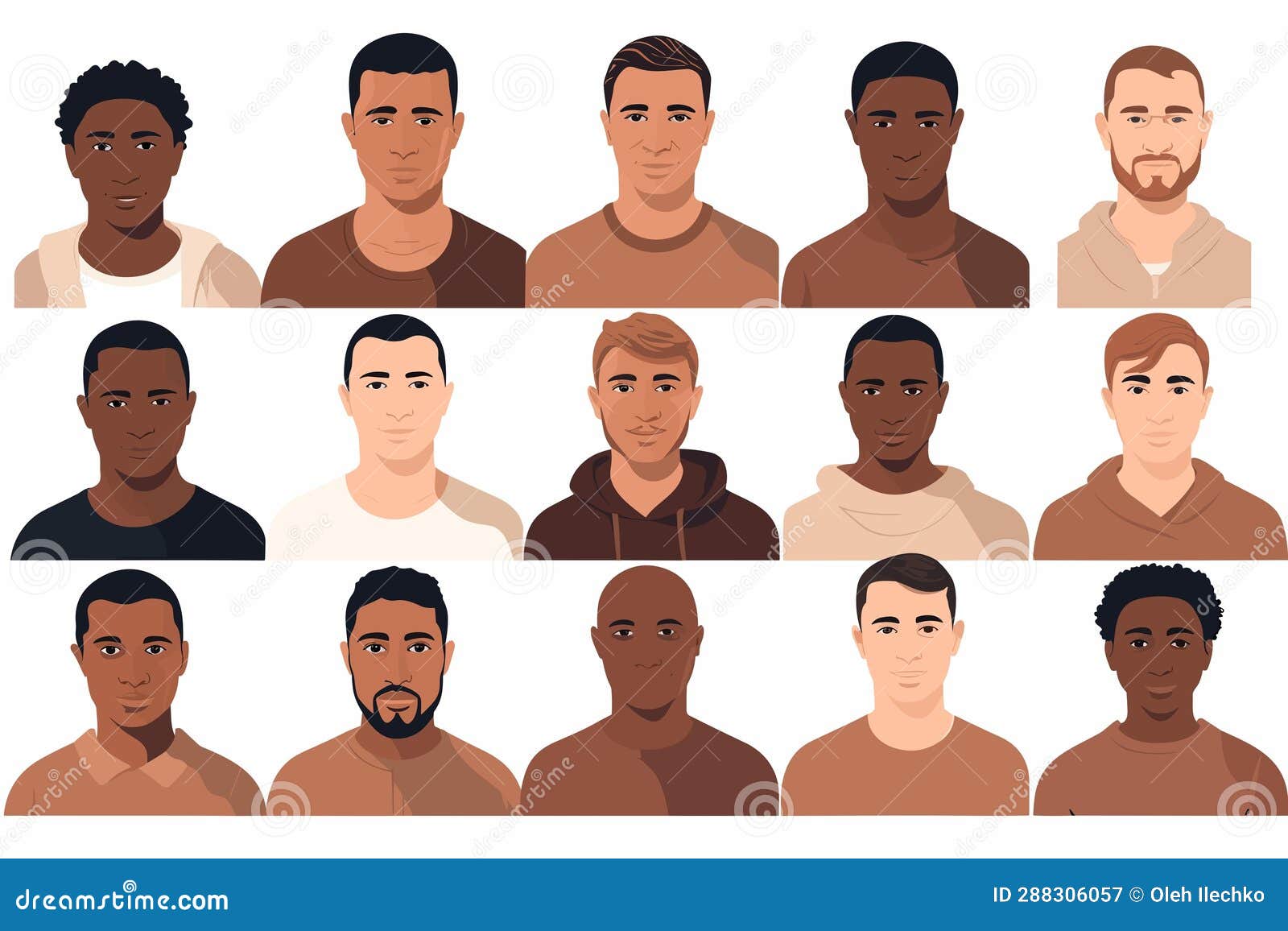Portrait of Men with Unique Skin Tones Vector Isolated Illustration ...