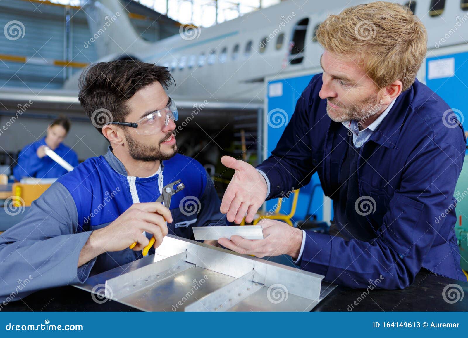 Portrait Men Working on Airplane Engine Stock Image - Image of plane ...