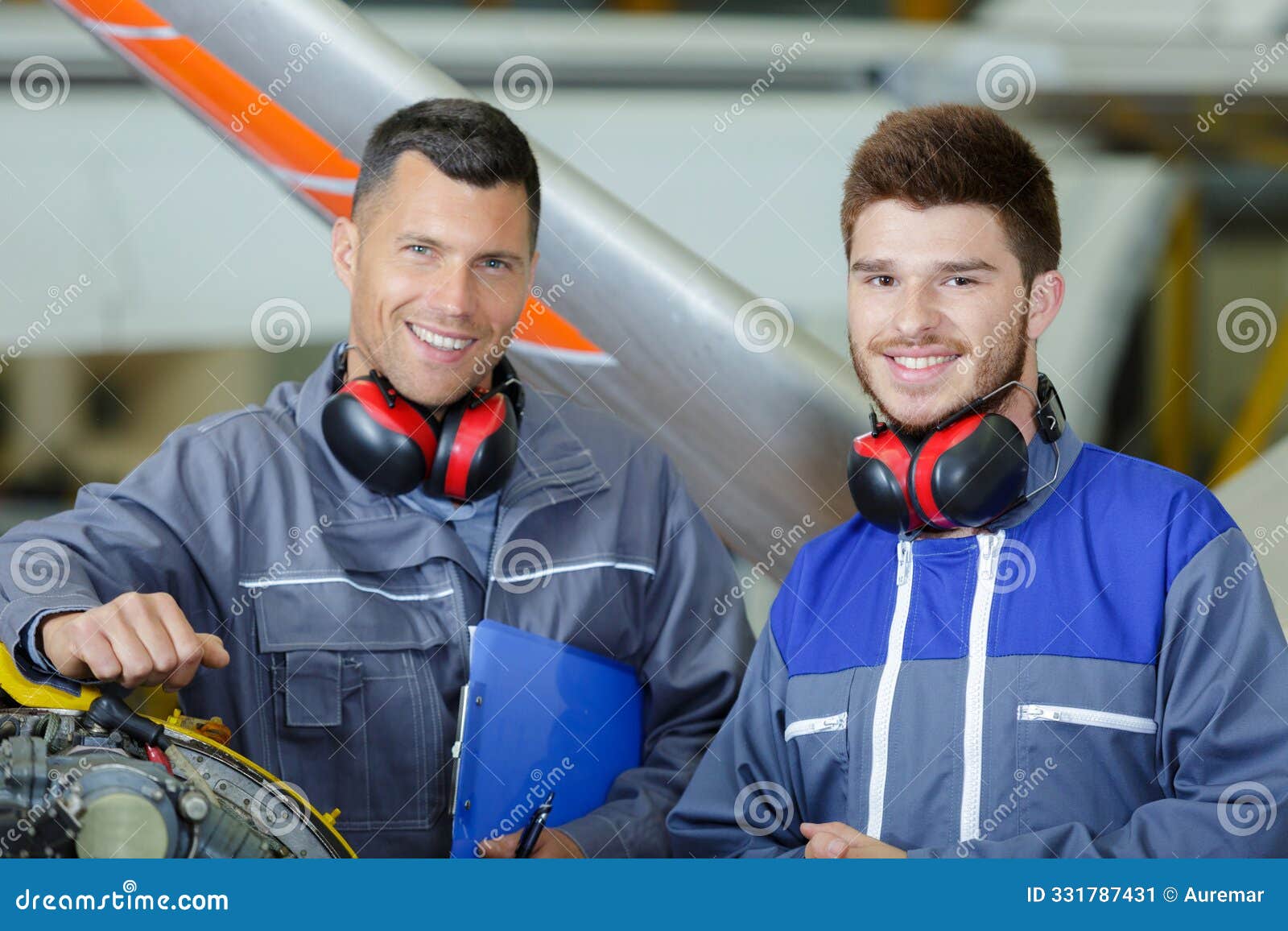 Portrait Men Working on Airplane Indoors Stock Image - Image of ...