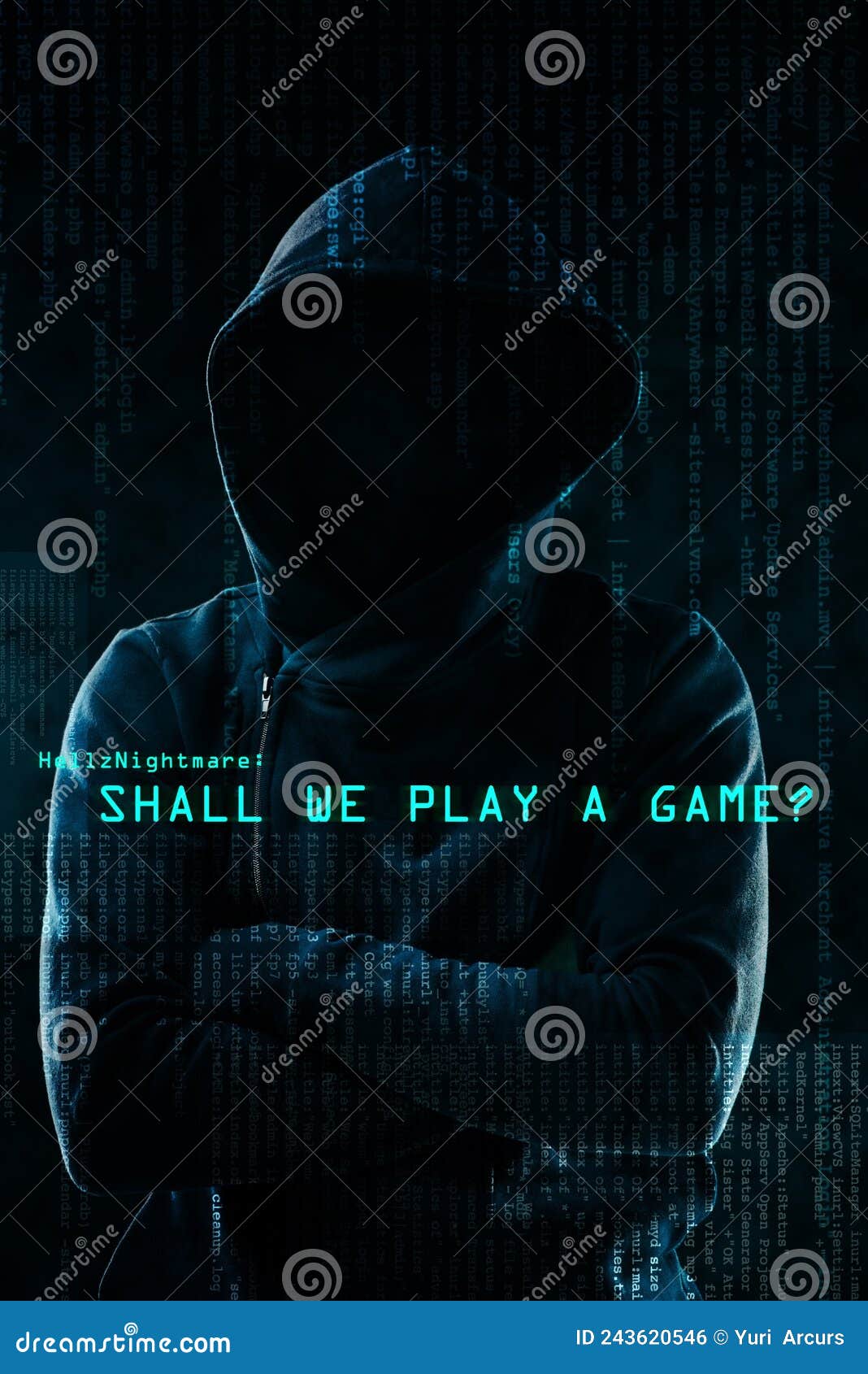 Luring in His Prey. Portrait of a Menacing Computer Hacker Posing ...