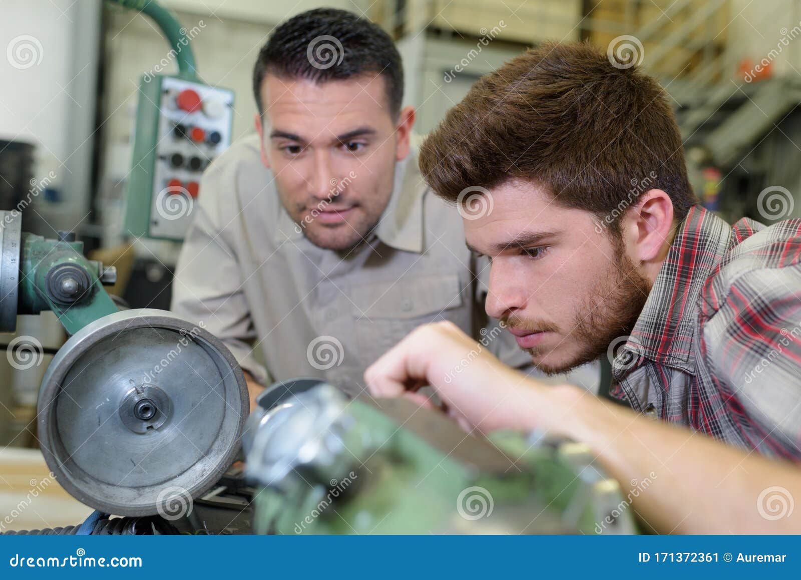 Portrait Metal Lathe Maintenance Workers Stock Image - Image of fixing ...