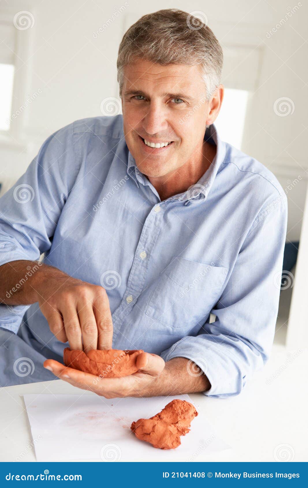 Portrait of Mid Age Man Clay Modelling Stock Photo - Image of clay ...