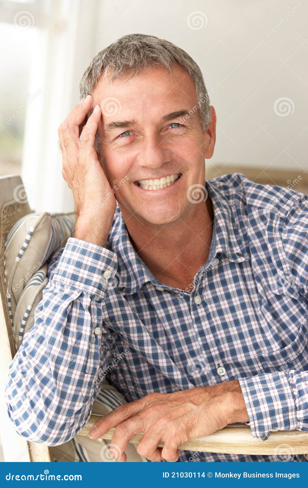 Portrait of Mid Age Man at Home Stock Photo - Image of people, necked ...