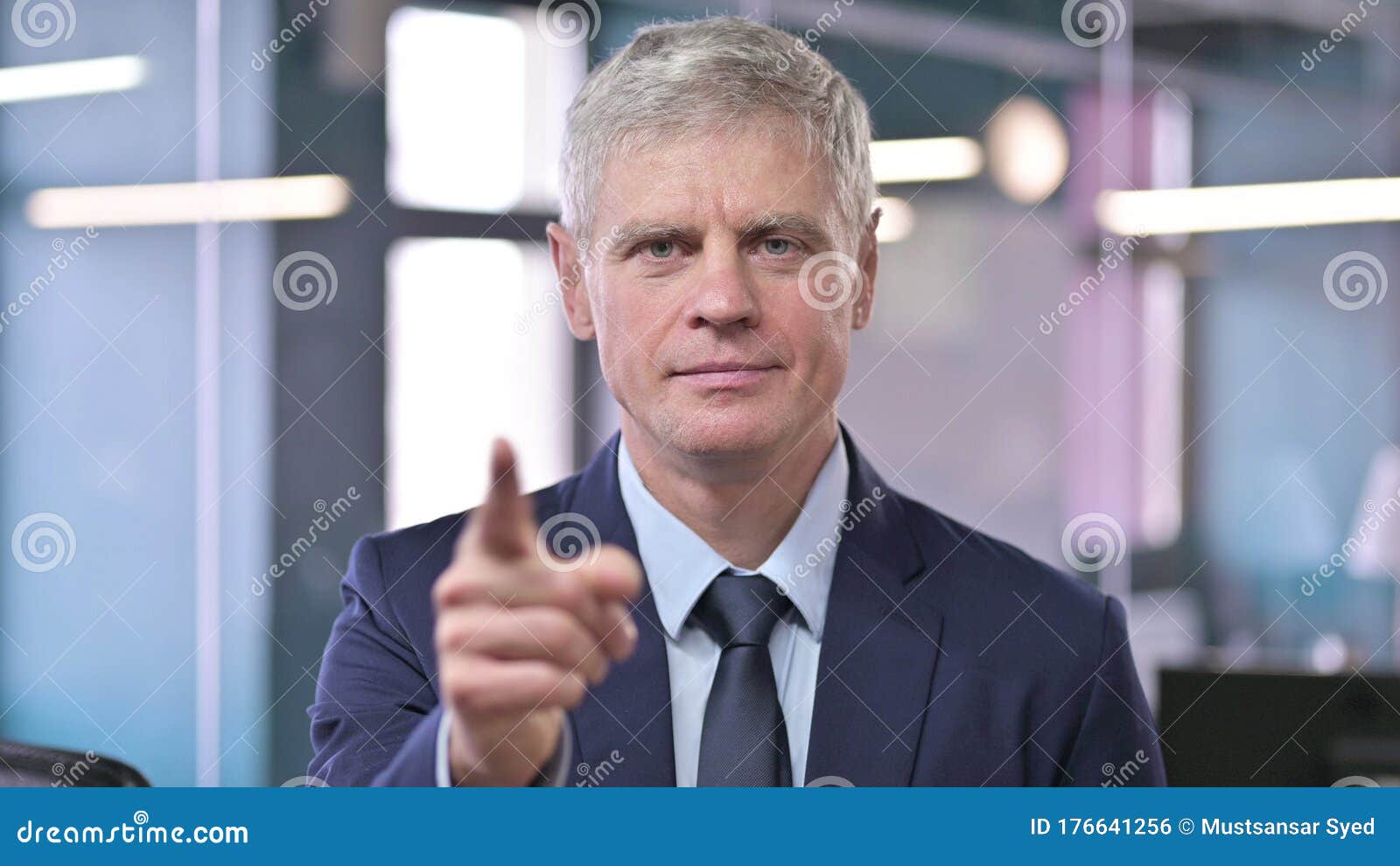Portrait of Middle Aged Businessman Pointing Finger Stock Photo - Image ...