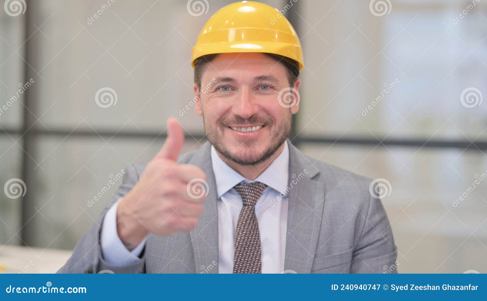 Portrait of Middle Aged Engineer Showing Thumbs Up Sign Stock Image ...