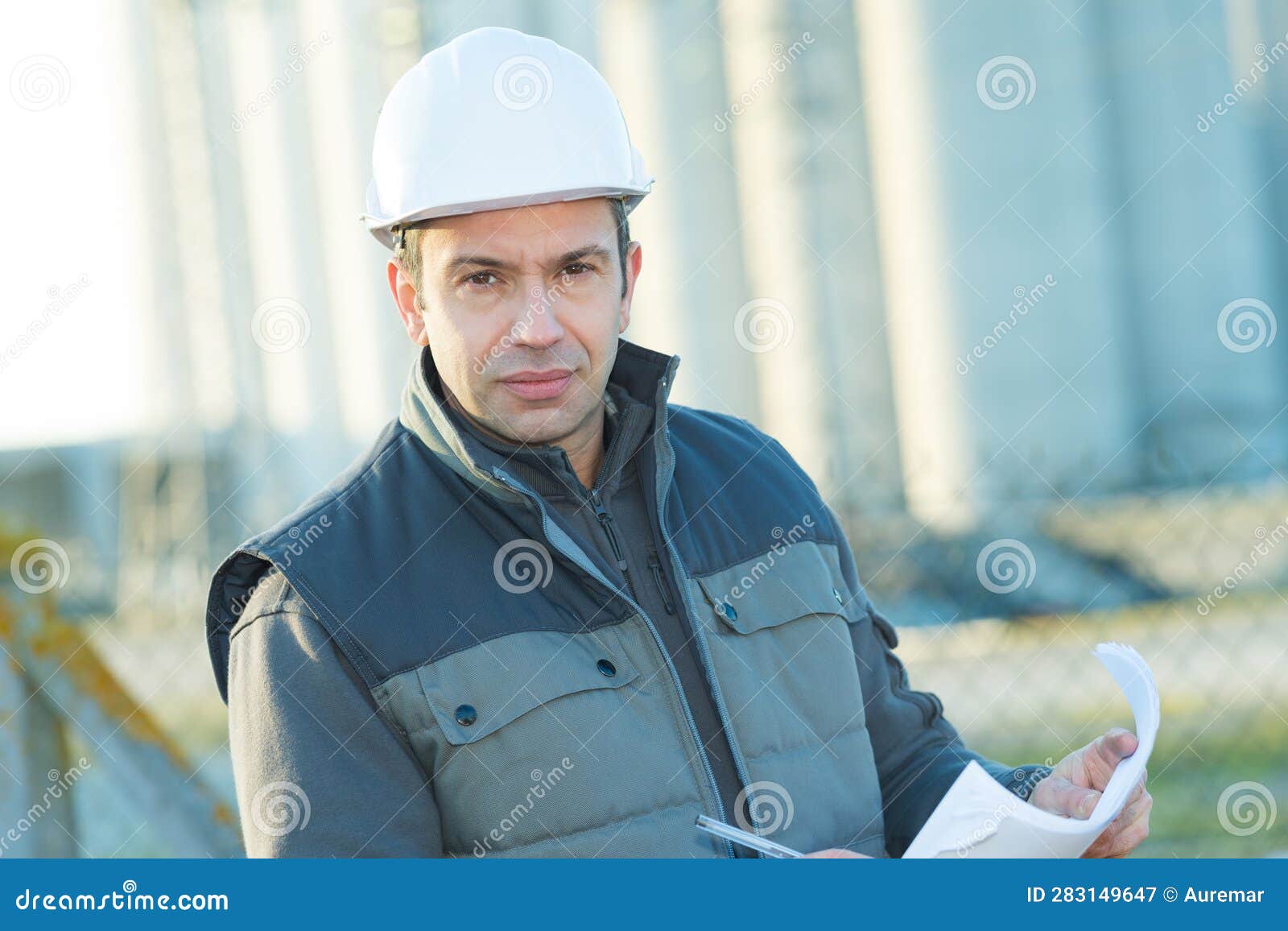 Portrait Middle-aged Man Holding Paperwork Outdoors Stock Image - Image ...