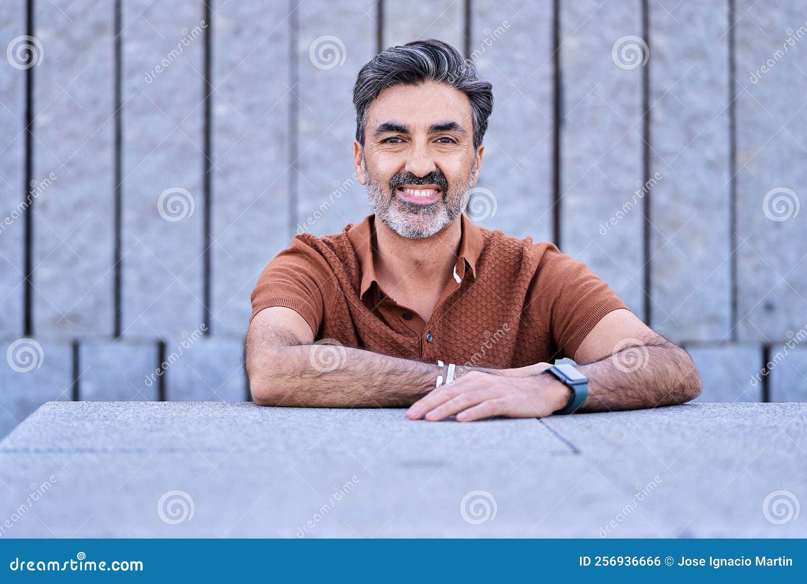 Portrait of a Middle-aged Man Smiling at Camera Outdoors. Stock Photo ...