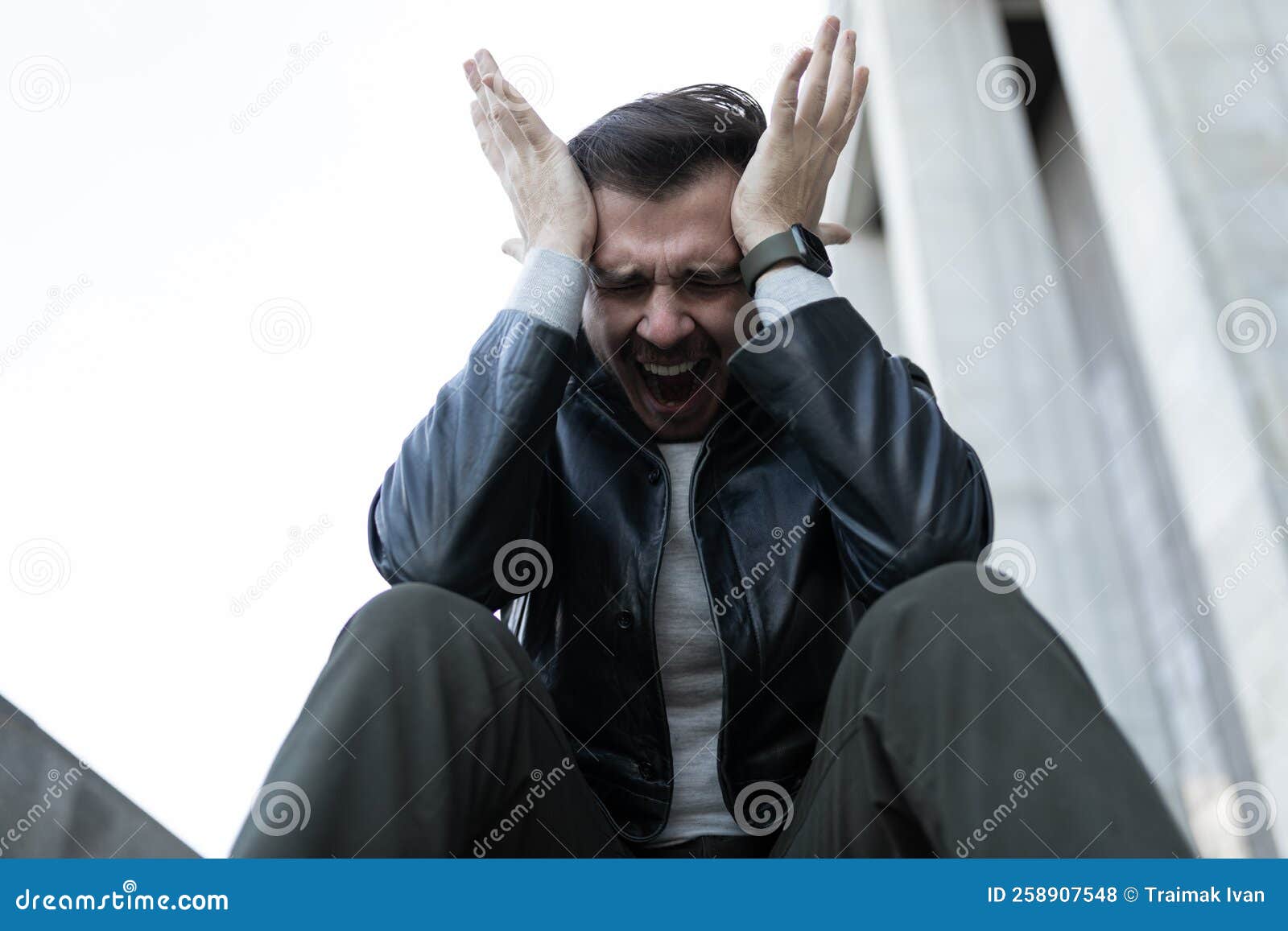 Portrait of a Middle-aged Man with Post-traumatic Stress Disorder Stock ...