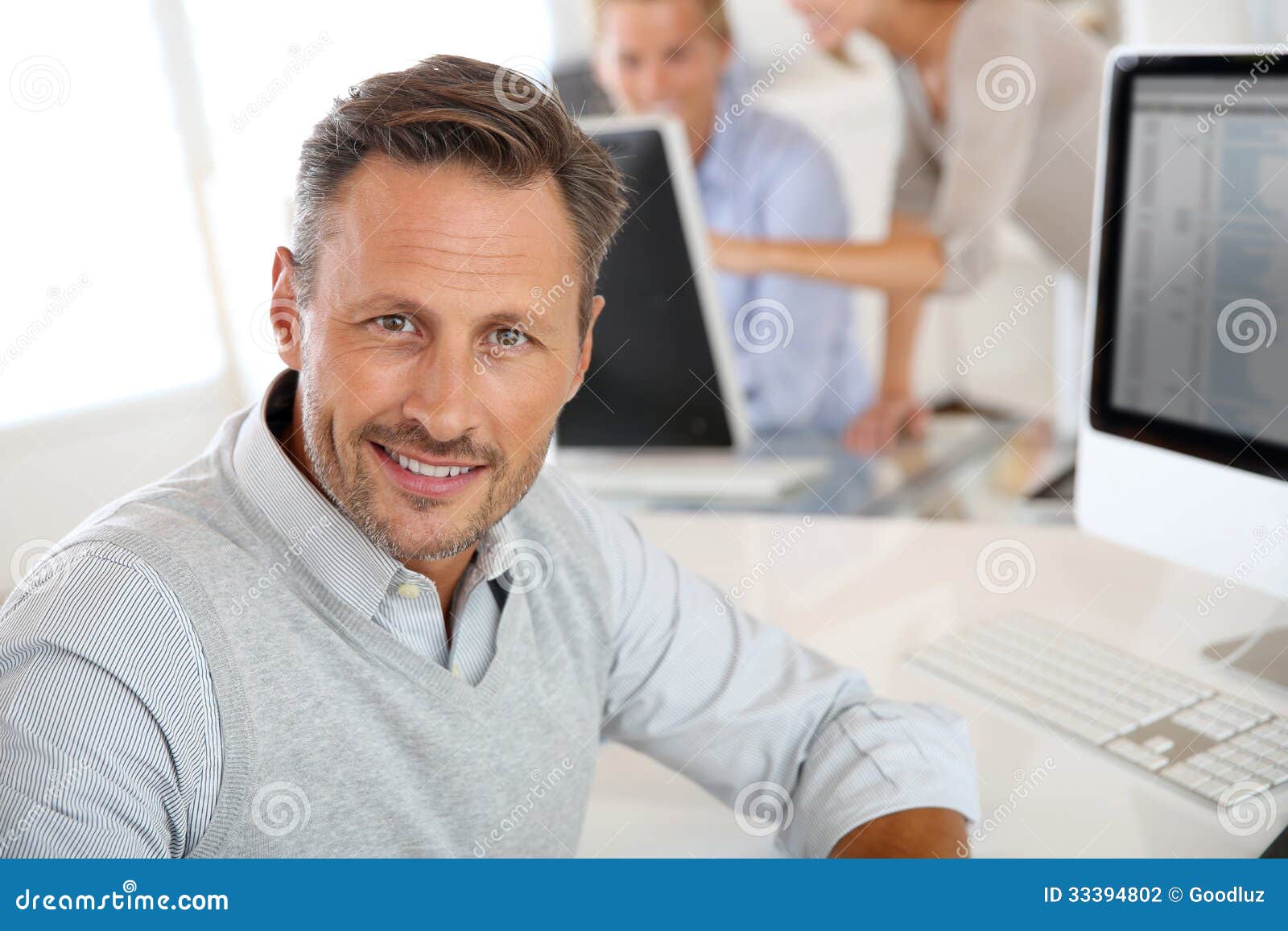 Portrait of Middle-aged Man Working with Computer Stock Photo - Image ...