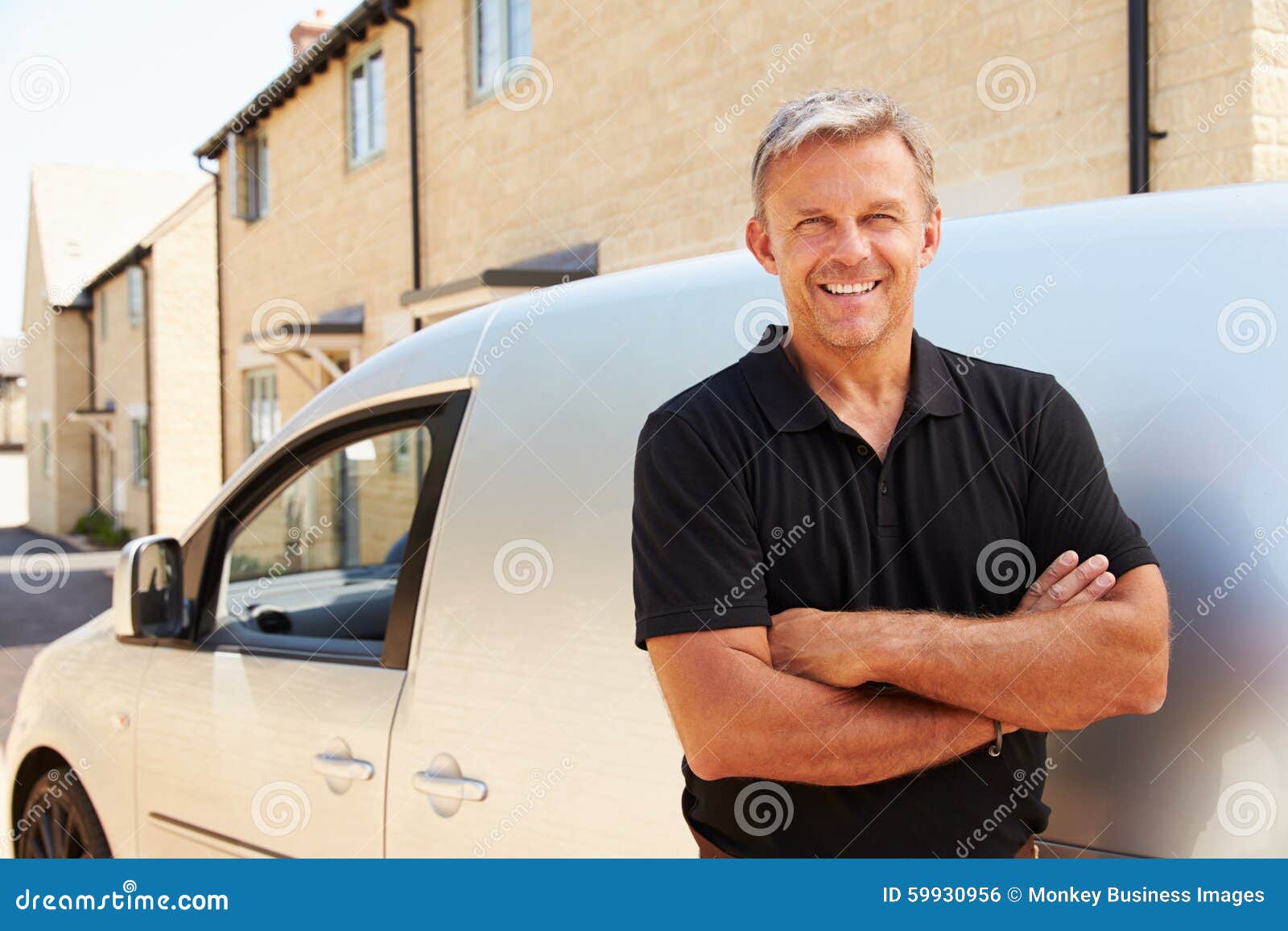 Portrait of Middle Aged Tradesman Standing by His Van Stock Photo ...
