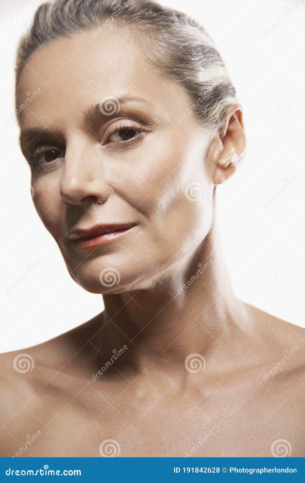 Portrait of Middle-Aged Woman Head Tilted To Side Stock Photo - Image ...