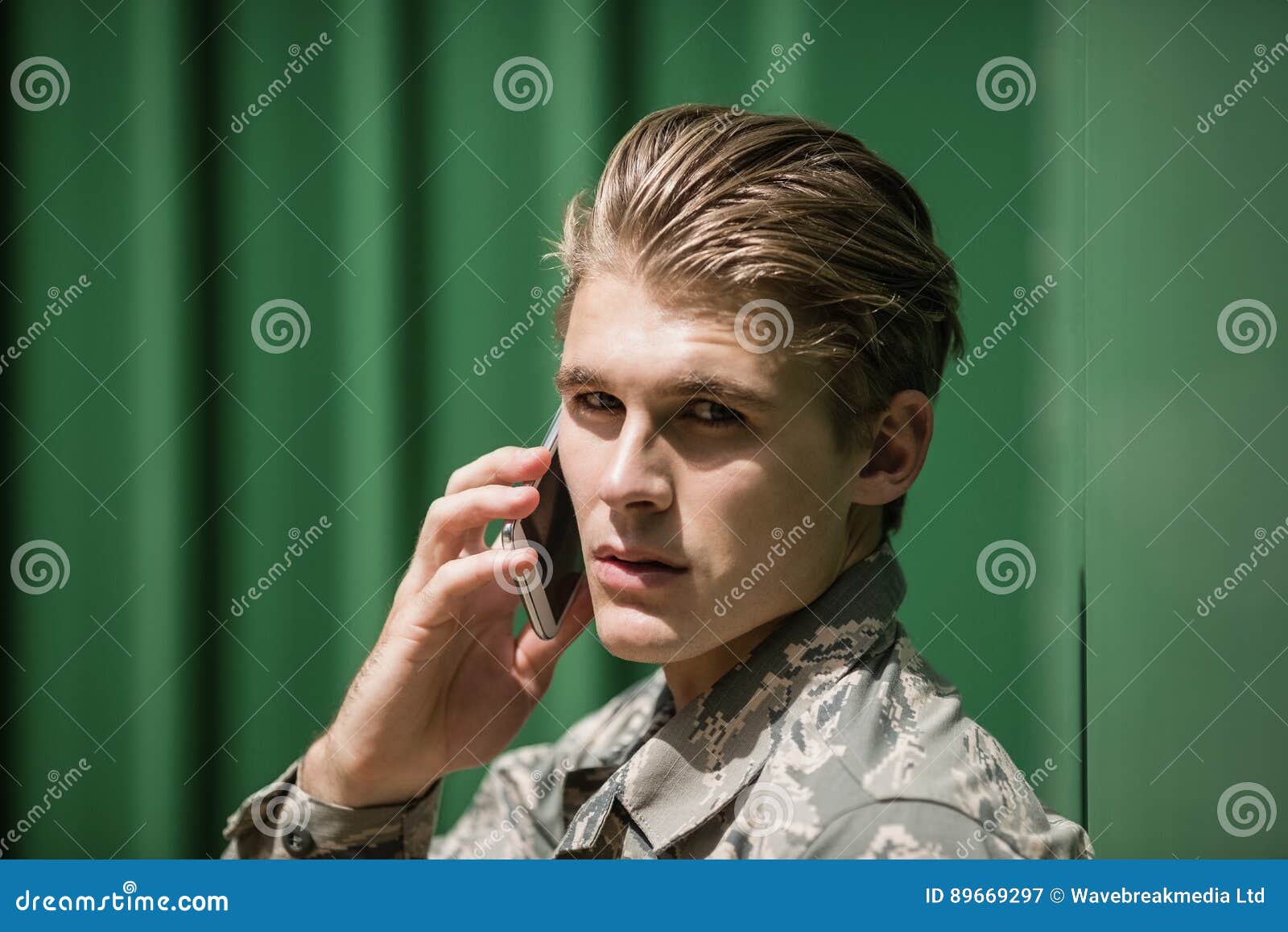 Portrait of Military Soldier Talking on Mobile Phone Stock Image ...