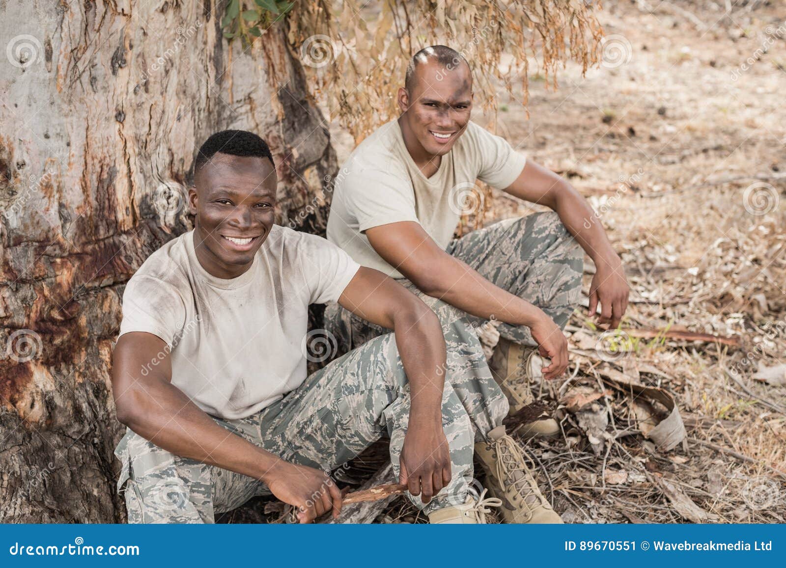 Portrait of Military Soldiers Relaxing during Obstacle Training Stock ...