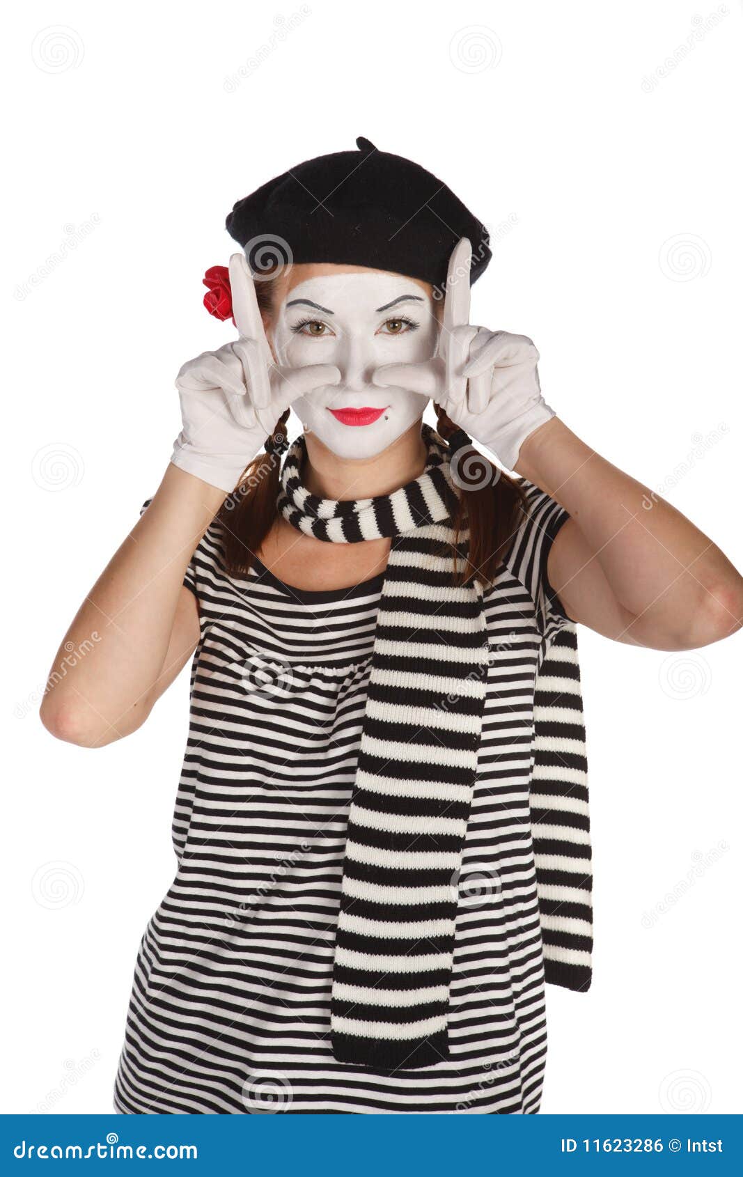 Portrait Of Two Mime Artists, Isolated On Black Background. Woman ...