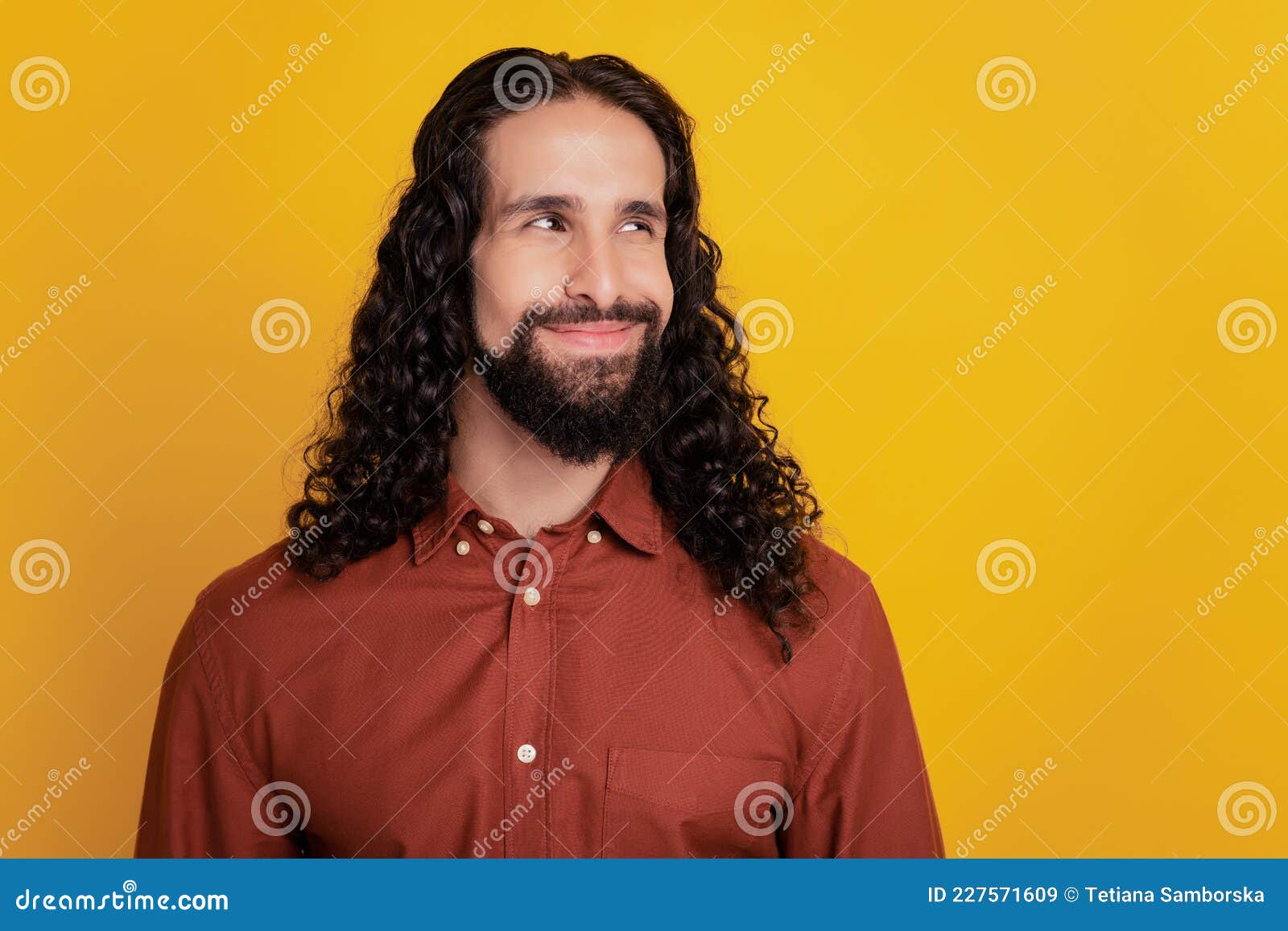 Portrait of Minded Genius Guy Look Side Empty Space Think on Yellow ...