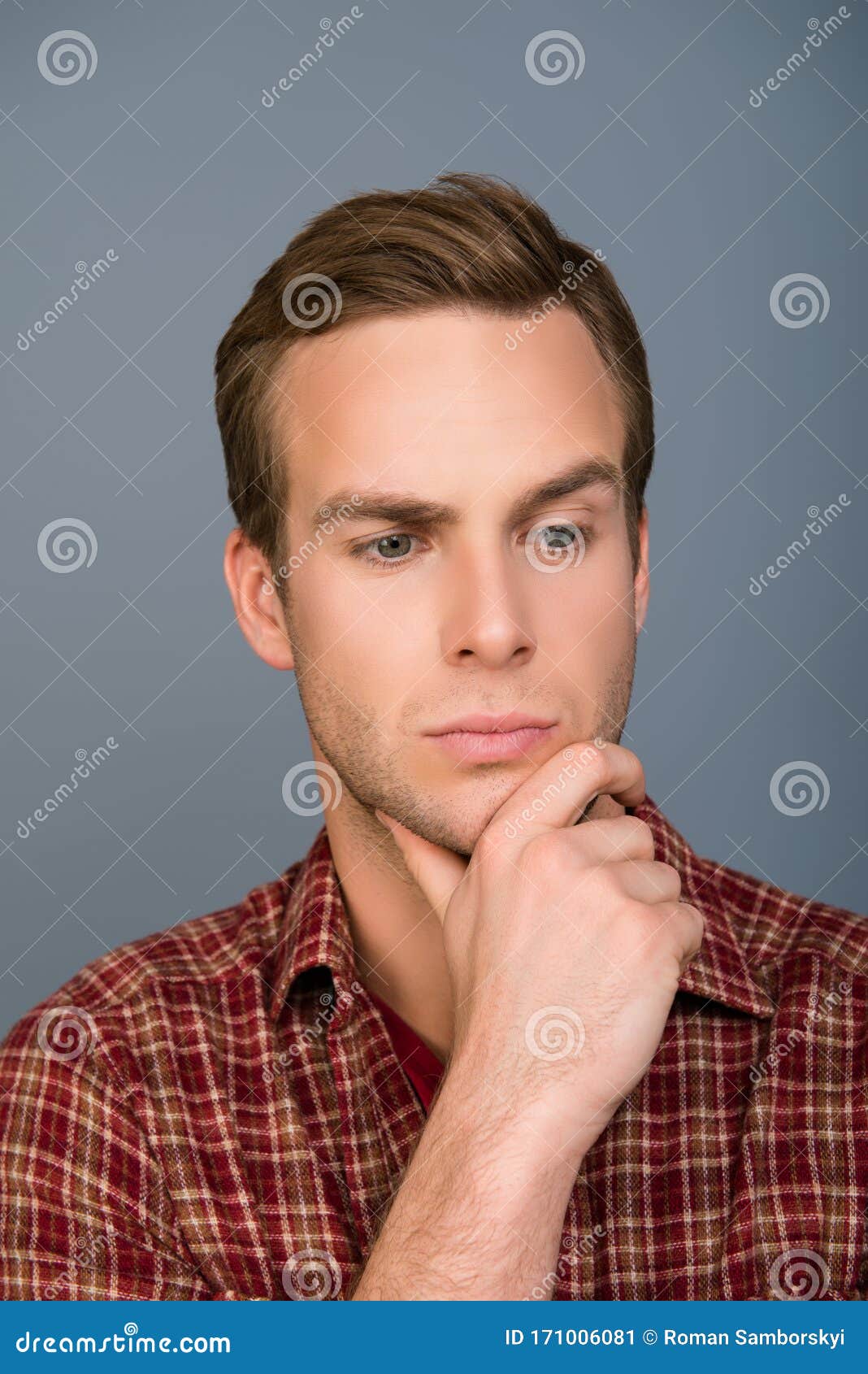 Portrait of Minded Handsome Man Touching His Chin Stock Image - Image ...