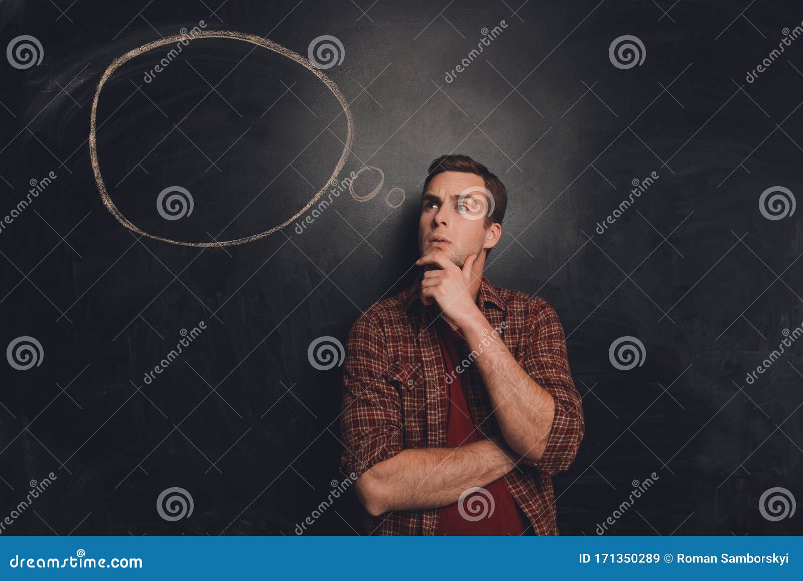 Portrait of Minded Young Man Having an Idea Stock Image - Image of ...