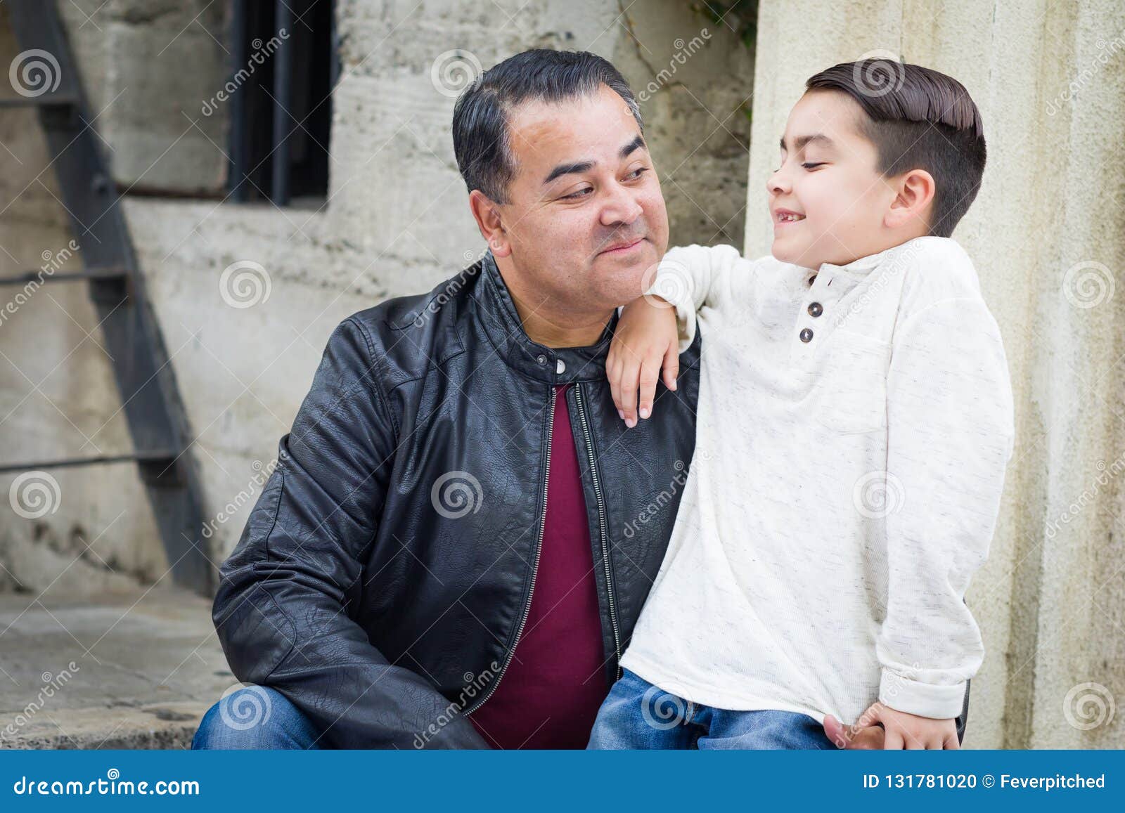 Portrait of Mixed Race Hispanic Caucasian Son and Father Stock Photo ...