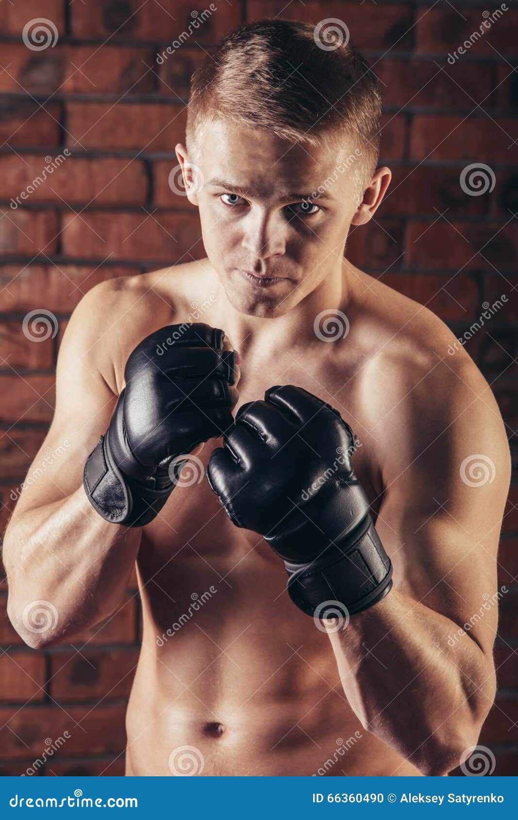 Portrait of Mma Fighter in Boxing Pose Against Brick Wall Stock Photo ...