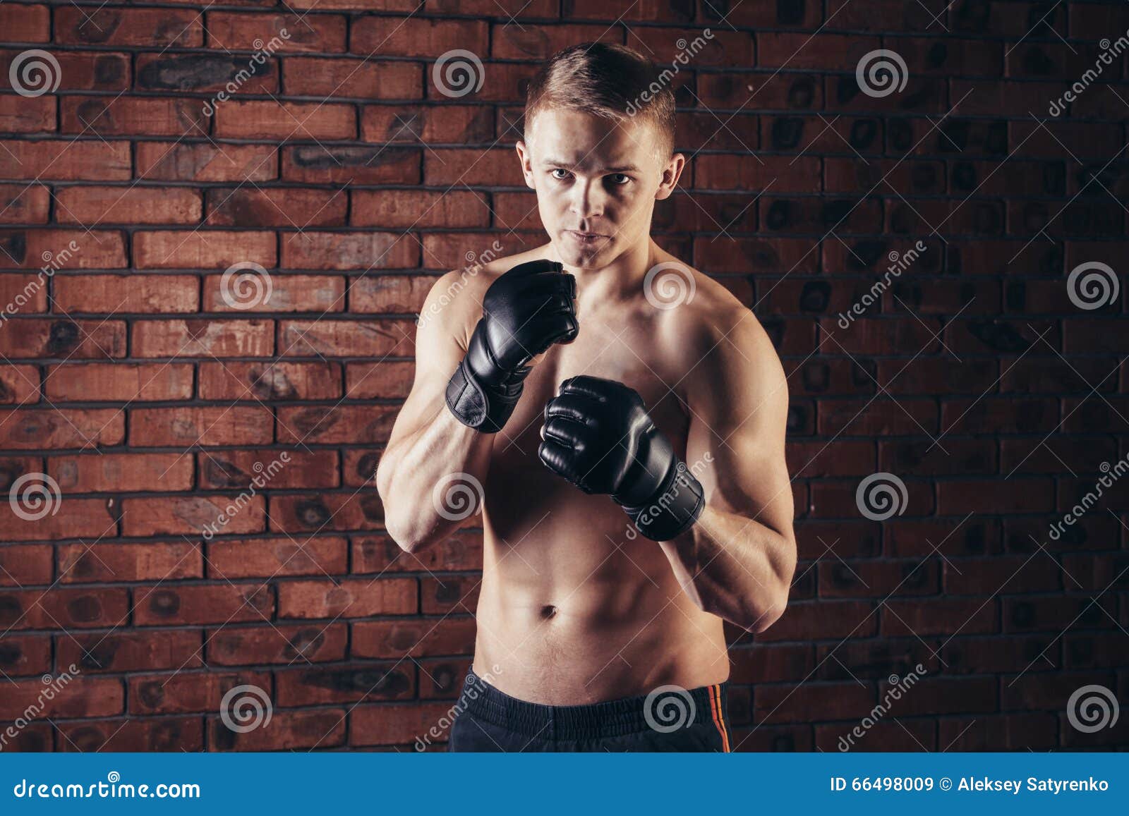 Portrait of Mma Fighter in Boxing Pose Against Brick Wall Stock Image ...