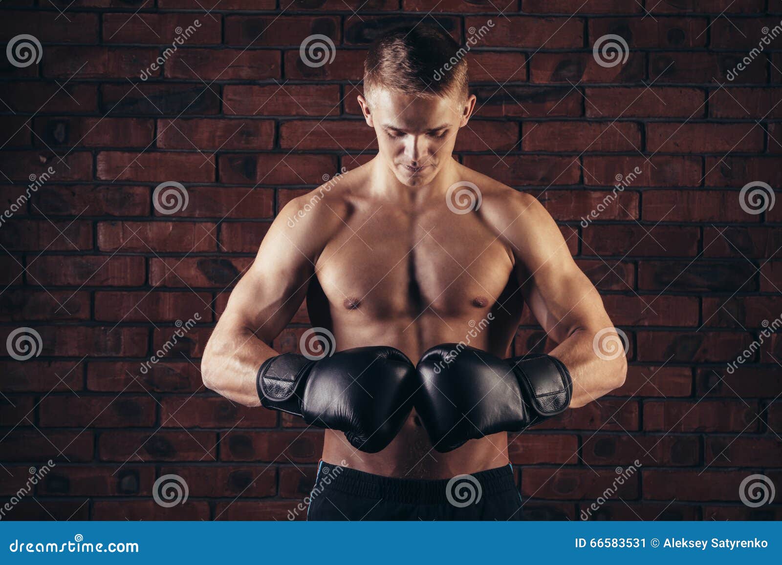 Portrait of Mma Fighter in Boxing Pose Against Brick Wall Stock Image ...