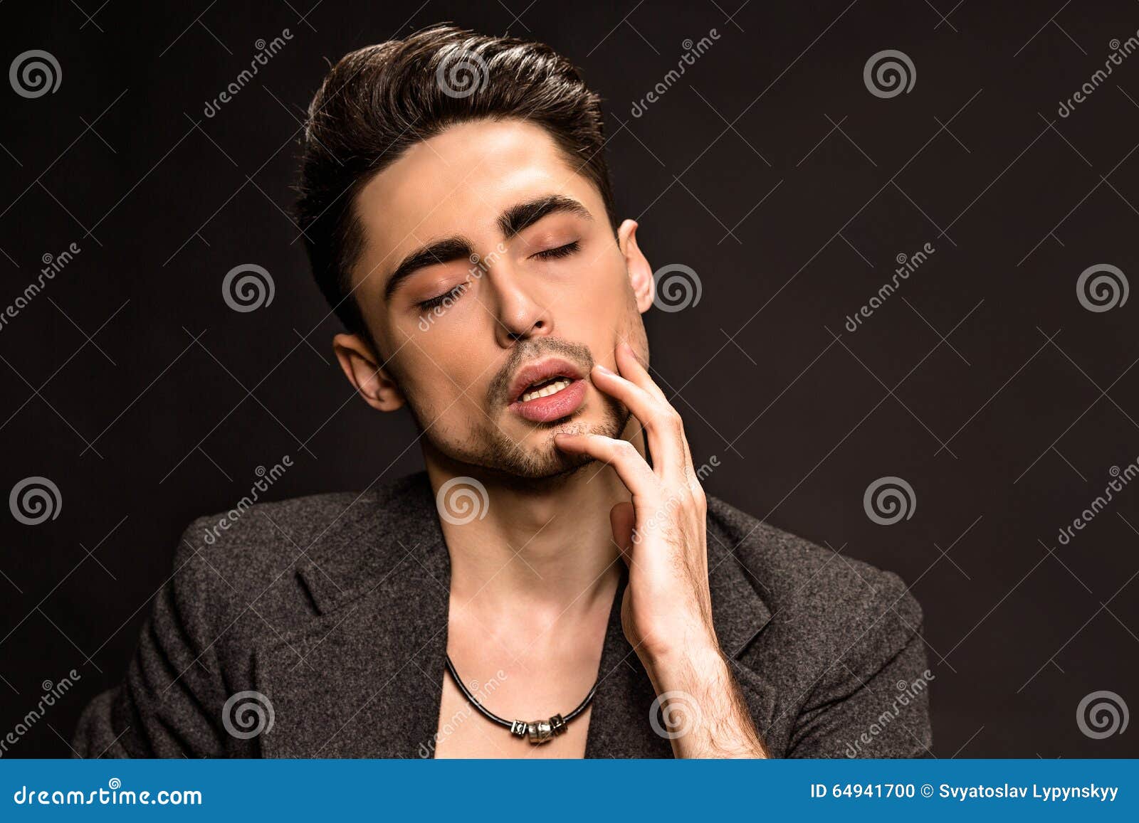 Portrait of Model Man S Face in Studio Stock Photo - Image of fashion ...