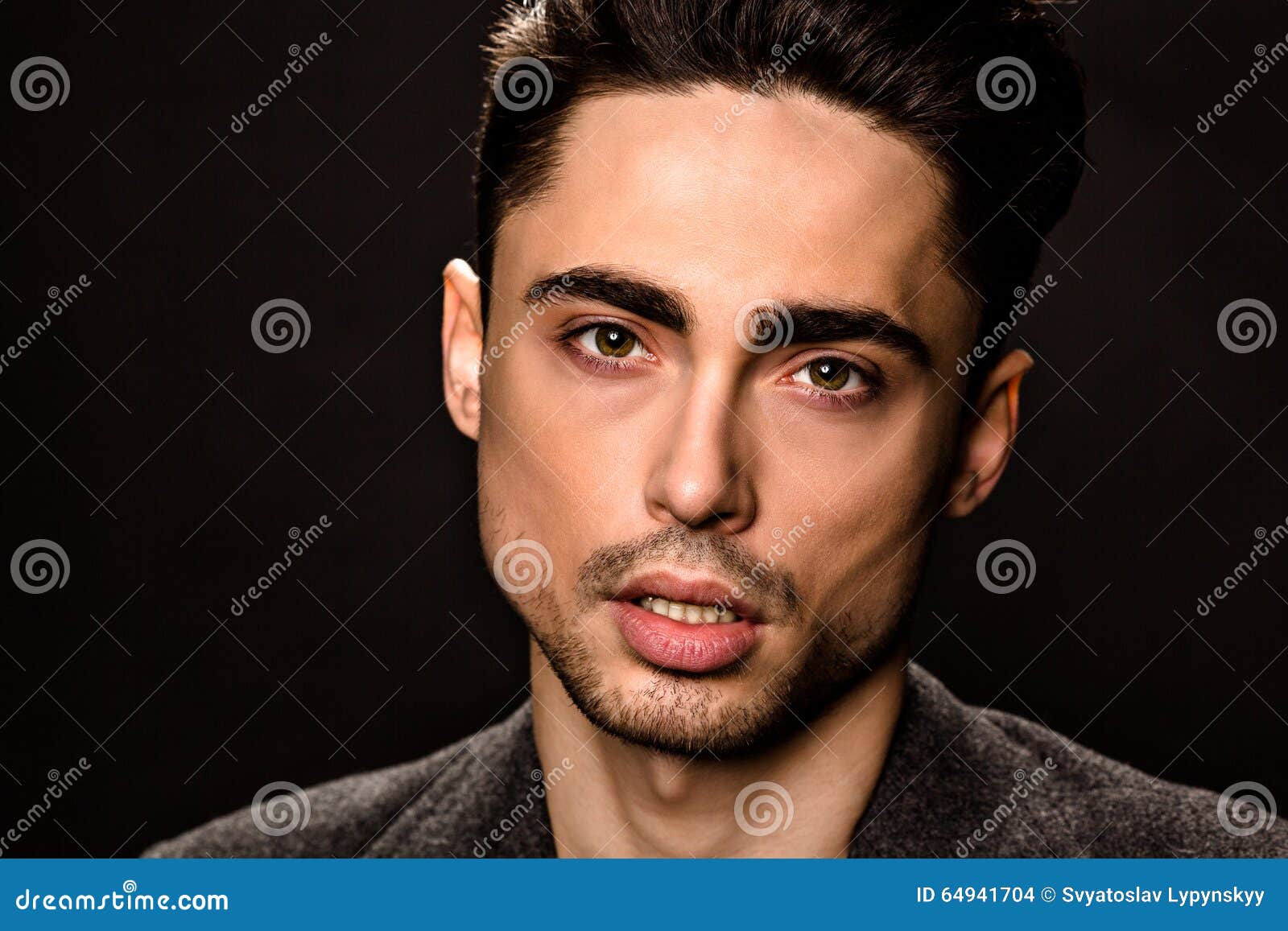 Portrait of Model Man S Face in Studio Stock Photo - Image of cheerful ...