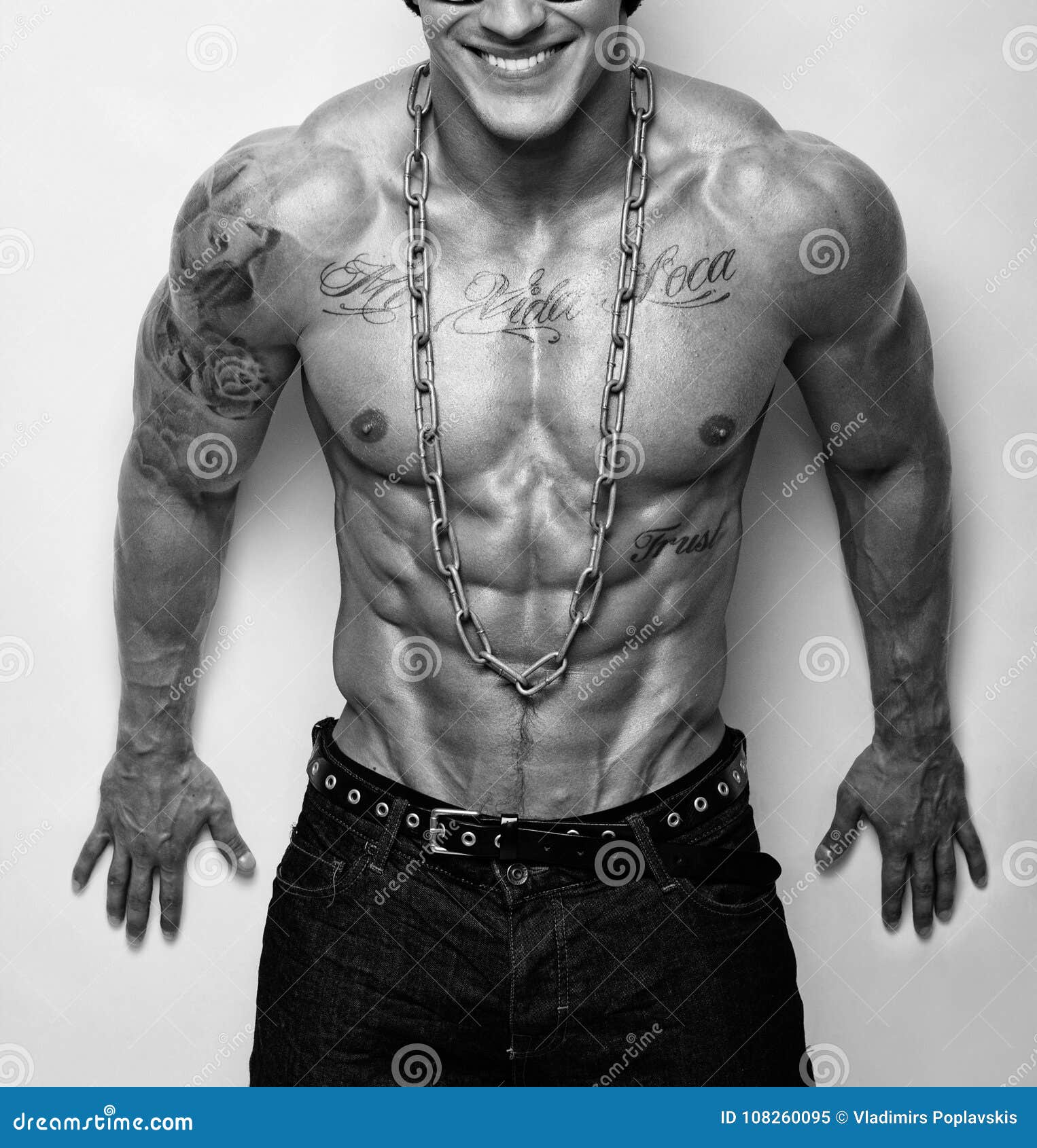 Portrait of Man Posing in Studio with Chain on Neck Stock Image - Image ...