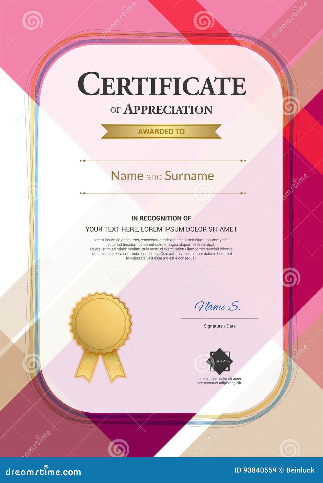 Portrait Modern Certificate Of Appreciation Template With Modern ...