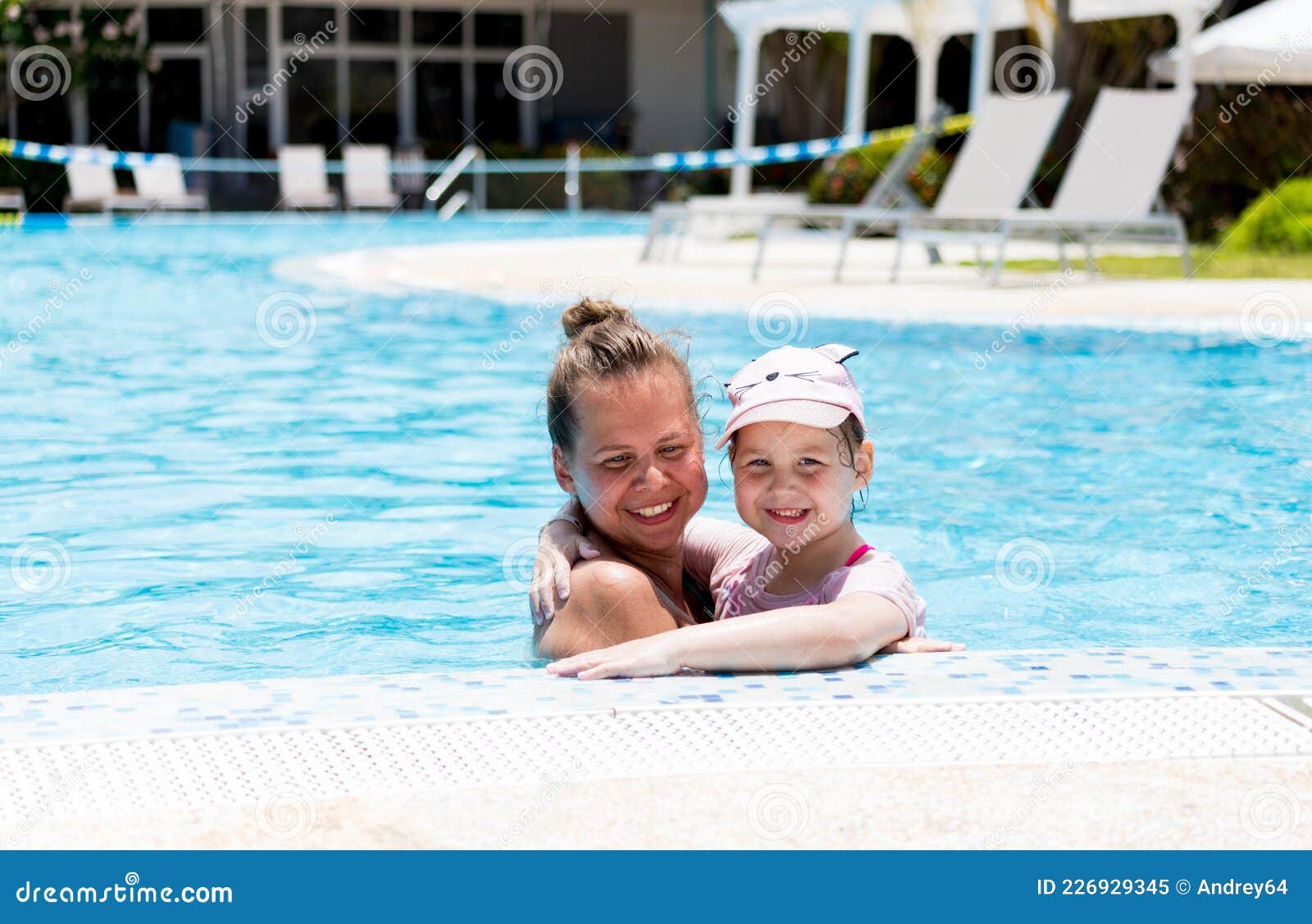 Portrait of Mom and Daughter in the Pool Stock Image - Image of play ...