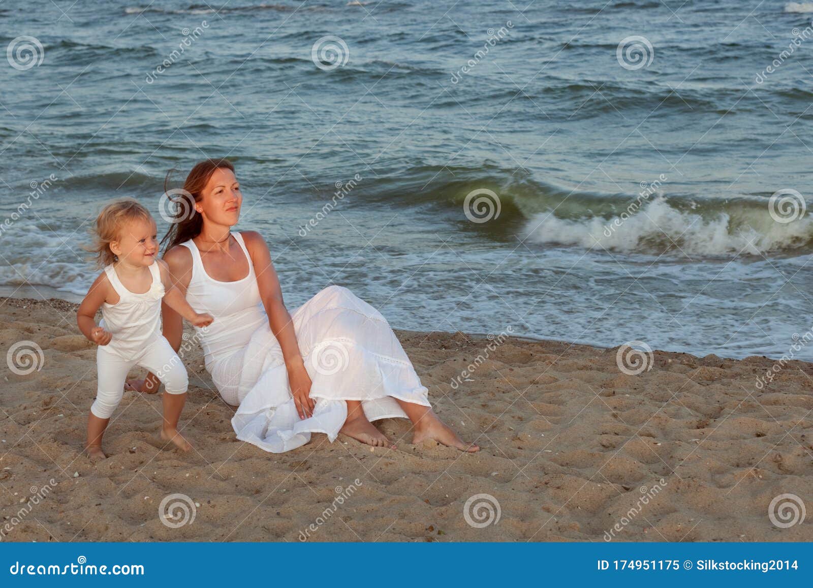 Portrait Of Mom And Daughter On The Seashore Stock Image Image Of