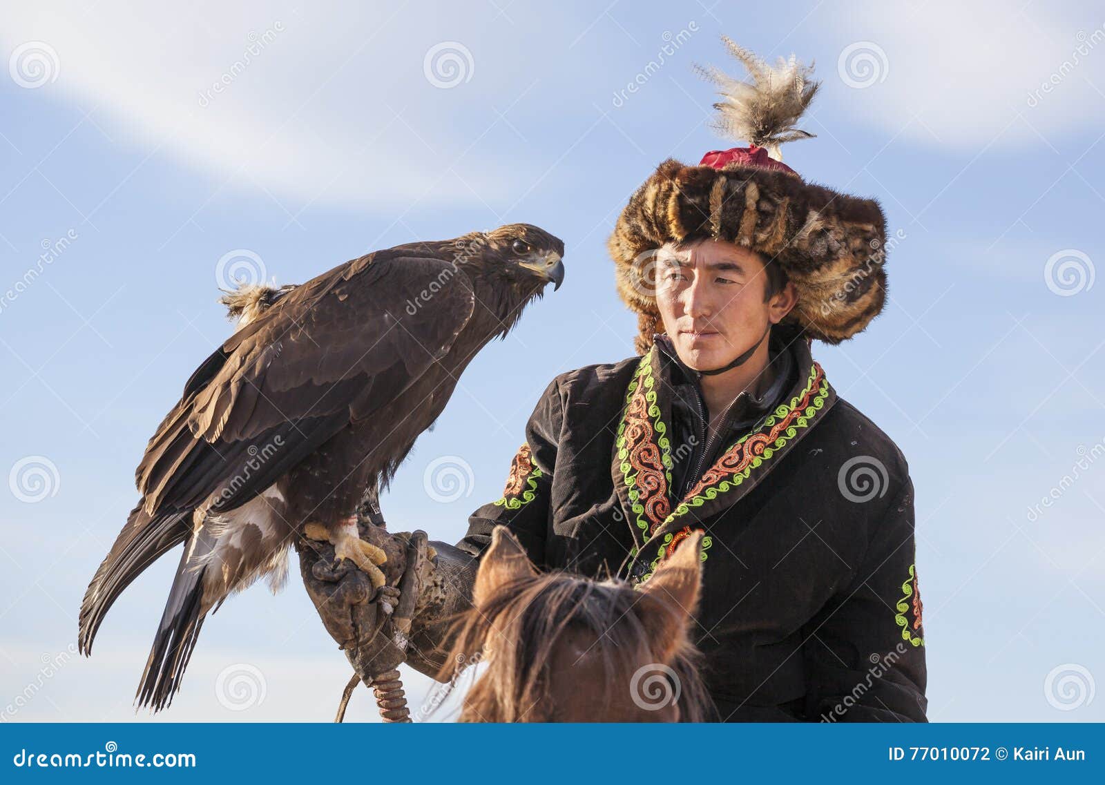 Portrait of a Mongolian Eagle Hunter with His Eagle Editorial ...