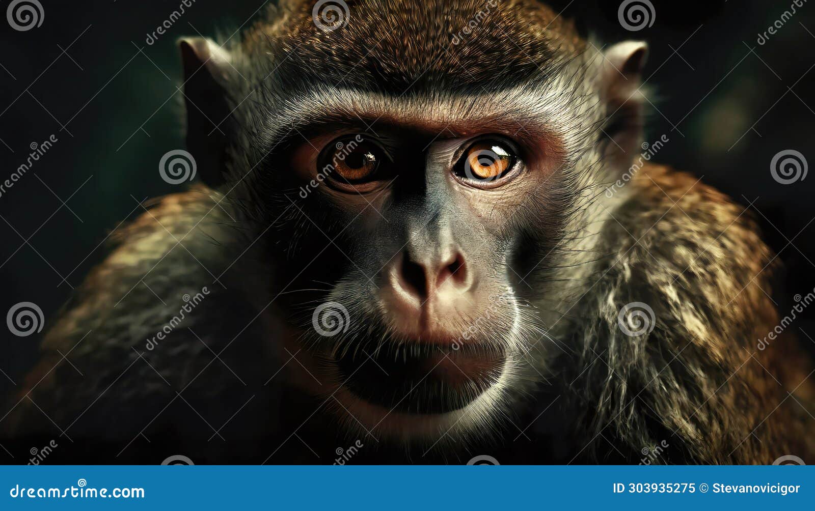 Portrait of Monkey Primate Looking at Camera, Low Key Illustration ...