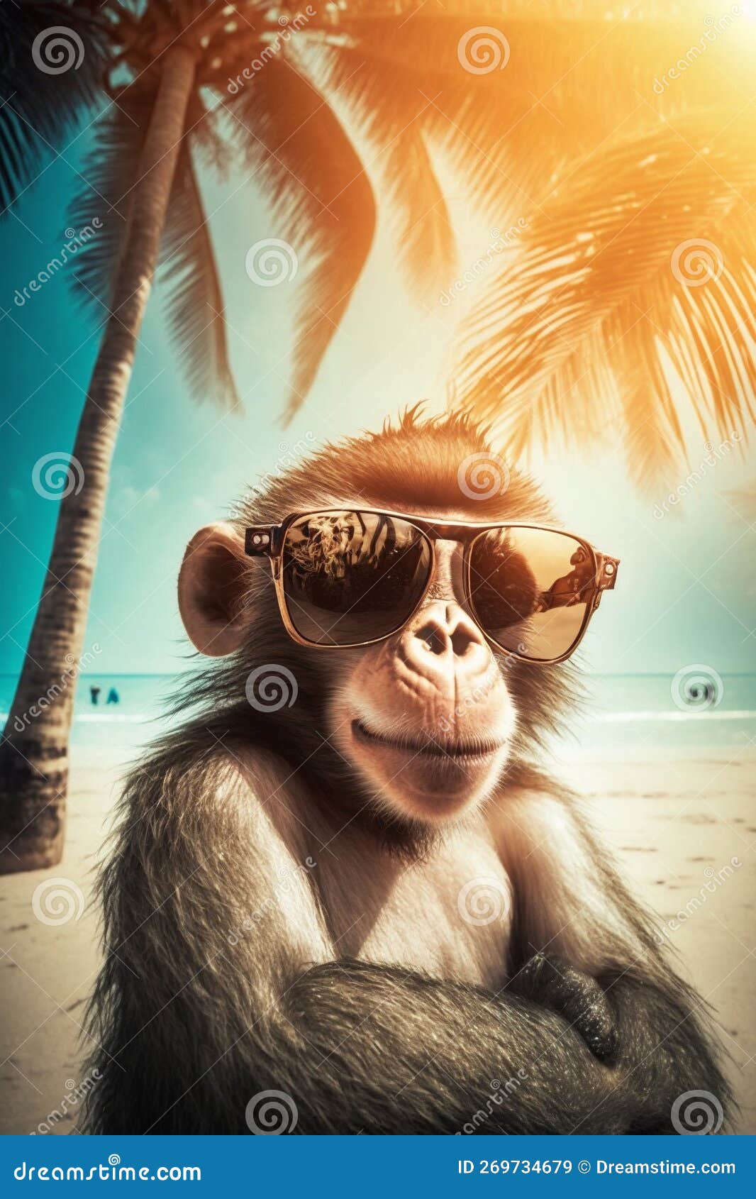 Portrait of Monkey in Sunglasses at the Resort. AI Generated Stock ...