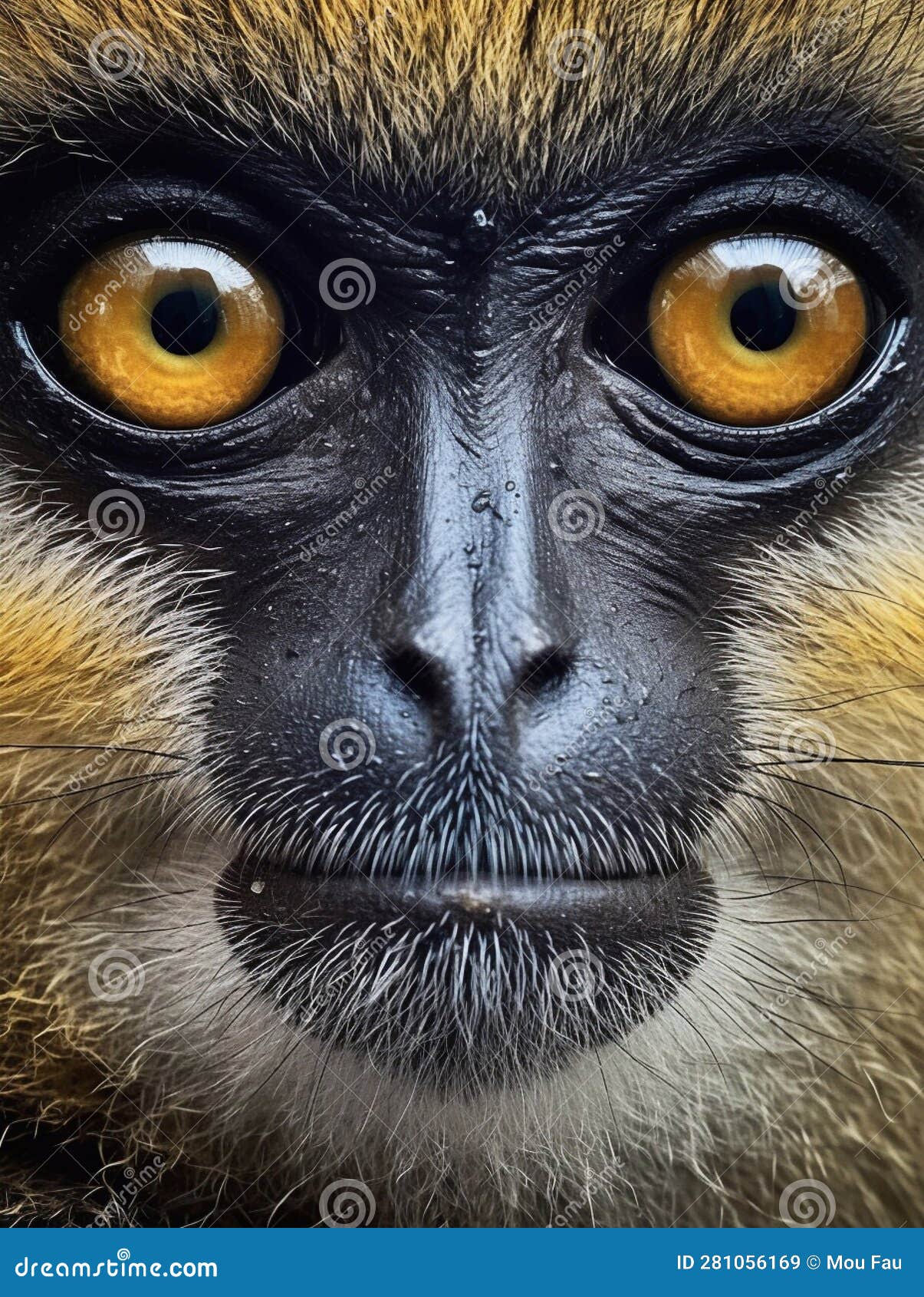 Portrait of a Monkey with Yellow Eyes. Close-up. Stock Image - Image of ...