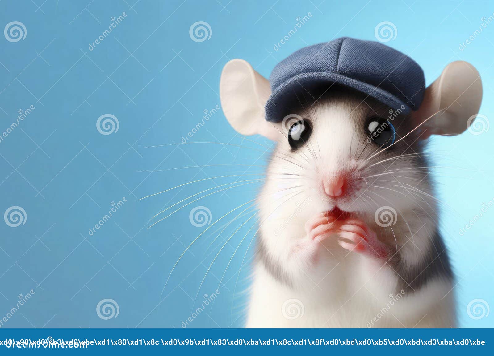 Portrait of a Mouse in Cap with Surprised Expression on a Blue Bright ...